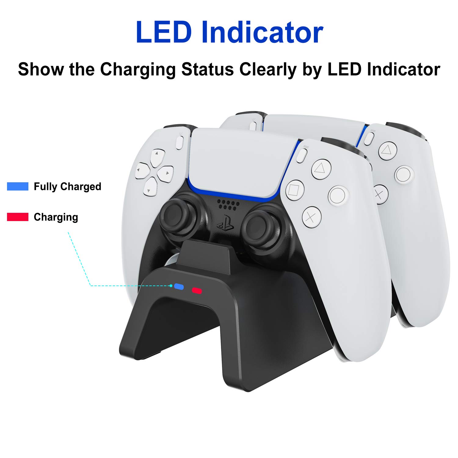 KAUPOONK PS5 Controller Charger Station, Upgraded ps5 Charging Station, Playstation 5 dualsense Charging Station with LED Indicator and Accessories Trigger Kit