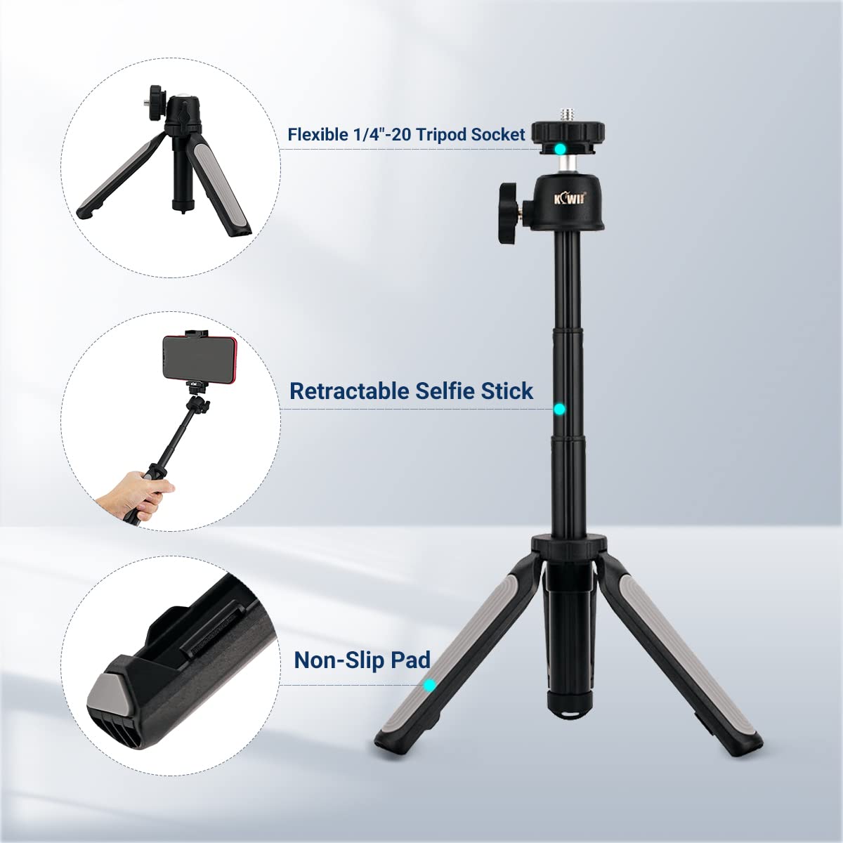 KIWIFOTOS Mini Tabletop Tripod Handheld Grip with Power Bank Handgrip for Sony A7III A7II A6400 A7RIII A7RIV ZV1, for iPhone Phone Gopro Osmo Pocket Action Camera, Compact Mirrorless Entry-Level DSLR