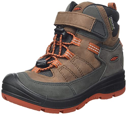 KEEN Redwood Mid Height Leather Waterproof Insulated Hiking Boots, Coffee Bean/Picante, 1 US Unisex Big Kid