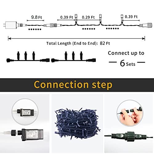 Indoor Christmas String Lights - 220 LEDs 82ft/25m Memory Function 8 Modes End-to-End Plug in Outdoor Waterproof Decorative Fairy Twinkle Xmas Lights for New Year/Tree/Wedding/Patio/Home - Warm White