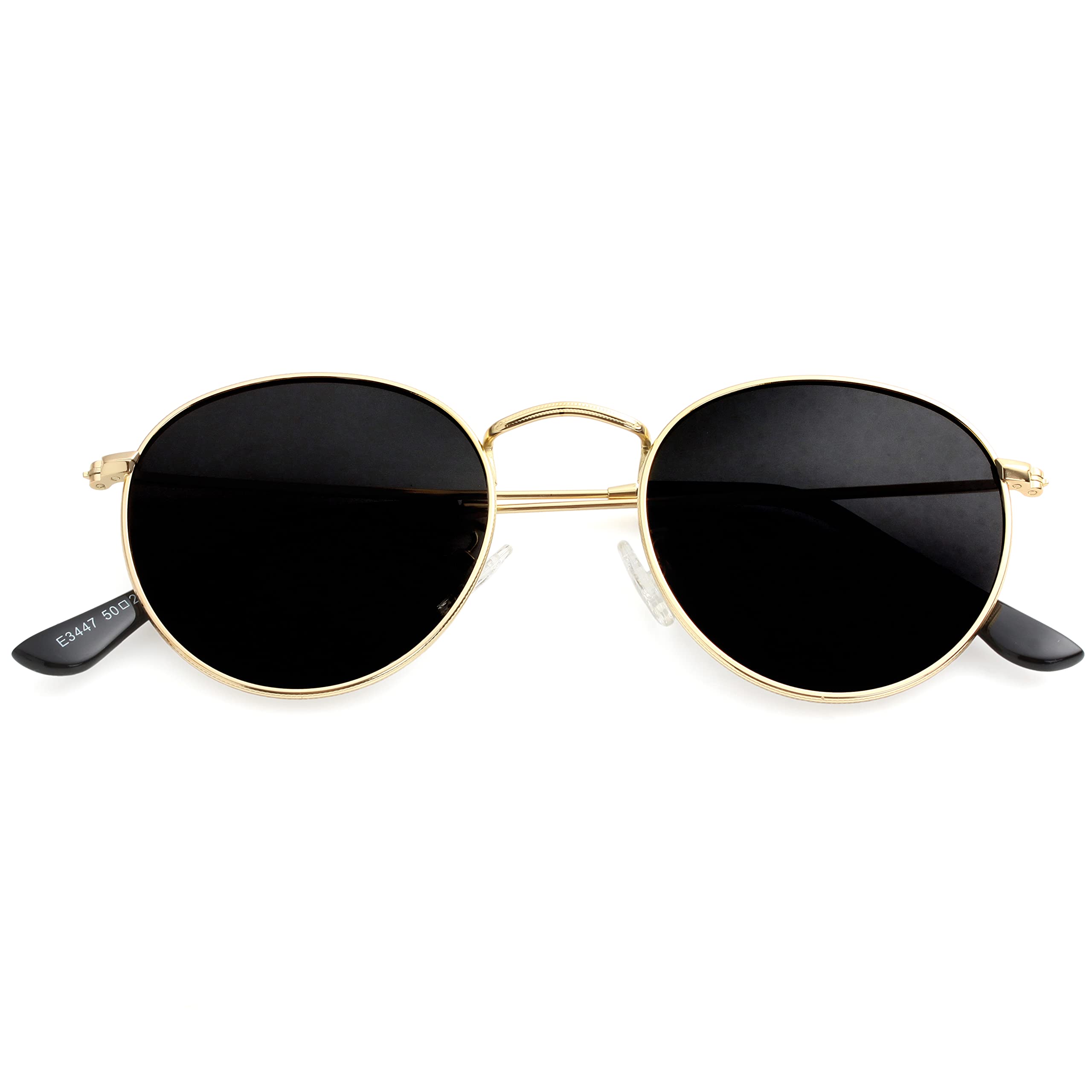 Kursan Small Round Metal Polarized Sunglasses for Men Women Mirrored Lens Classic Circle Sun Glasses (Gold Frame/Black Lens)