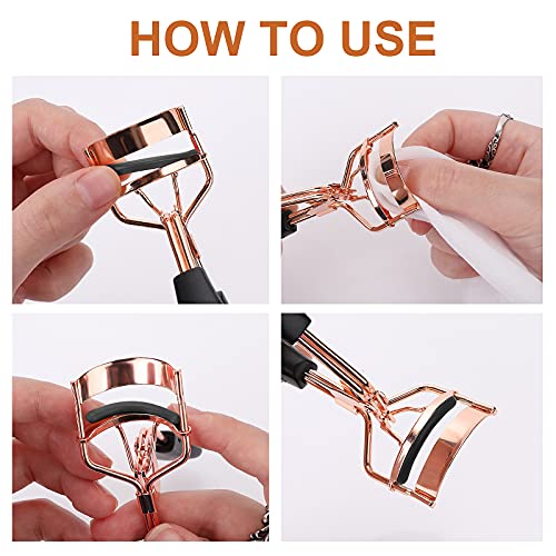 Sibba Professional Eyelash Curler, Lash Curler with 10 Extra Silicone Replacement Pads for Women Girls No Pinching or Pulling Fit All Eye Shapes (Gold)