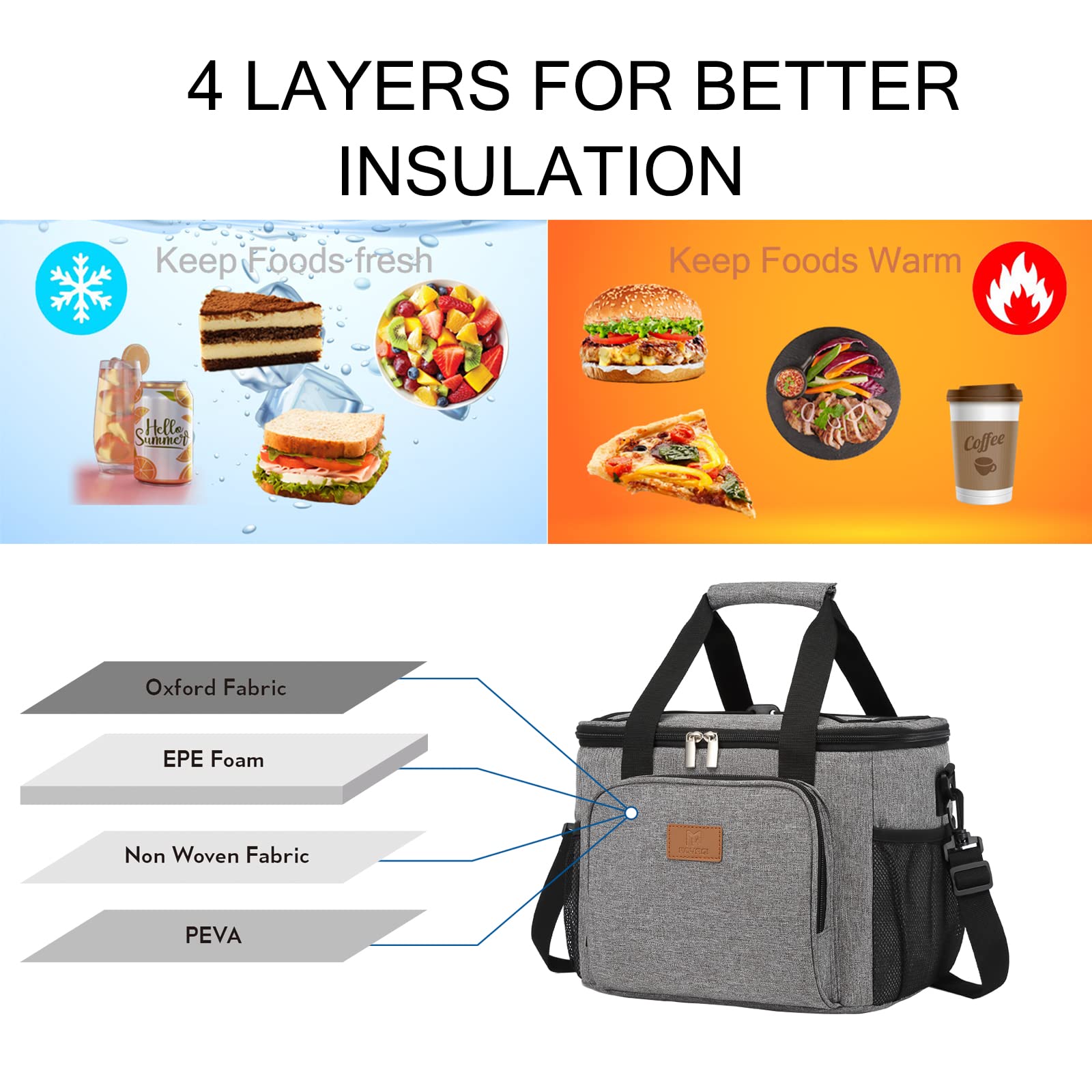 MYQ MOYAQI 15L Insulated Cooler Bag, Grey, 24-Can Capacity, Ideal for Picnics, Camping, Beach, Road Trips, Travel