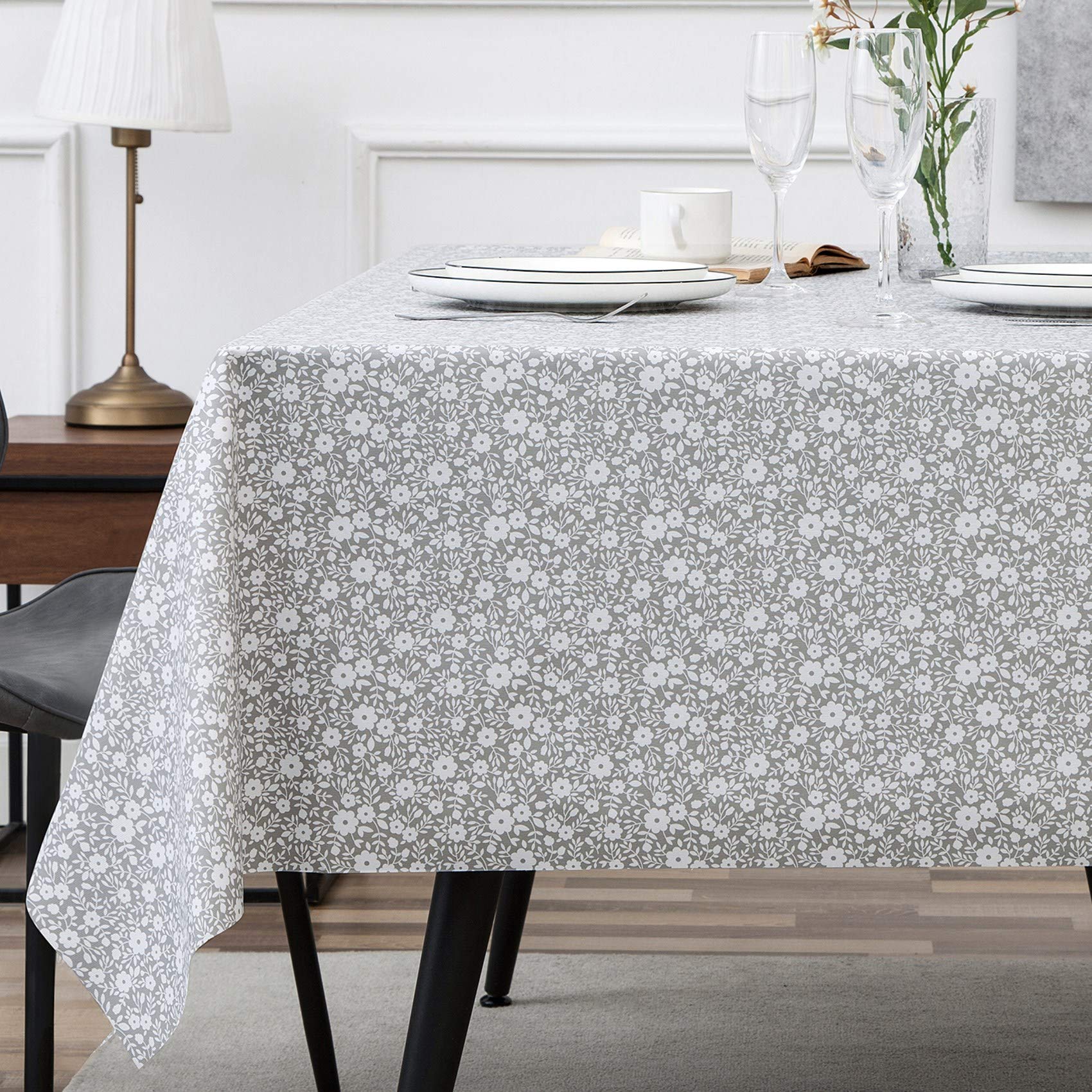 JADD Rectangle Waterproof Vinyl Tablecloth,Heavy Duty Oil Proof Spill Proof Beige Flower PVC Tablecloth, Wipeable Plastic Table Cover for Dinner, Kitchen,Indoor and Outdoor,(Beige Flower,54" x 84")