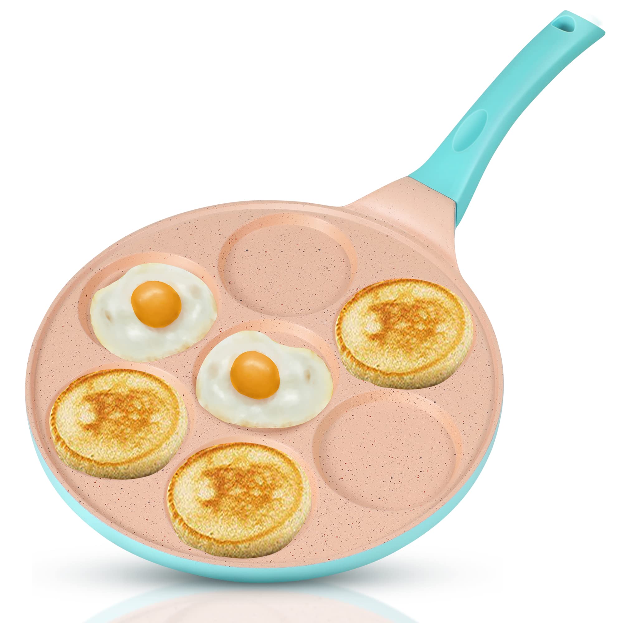 Pancake Pan 7 Molds Nonstick Breakfast Griddle Blini pan, Gas Compatible,9.7 inch Blue