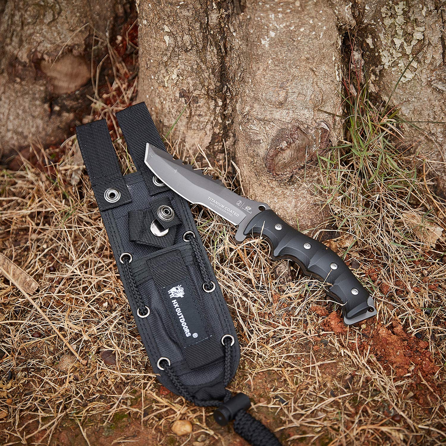 HX OUTDOORS fixed blade knives with molle sheath,full tang Tanto companion knife (D-124)