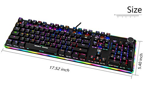 KOLMAX HUNTER Mechanical Gaming Keyboard RGB LED Backlit USB Wired Gaming Keyboard with Blue Switches for Windows Mac Gaming PC 100% Anti-Ghosting(104 Keys, Black)