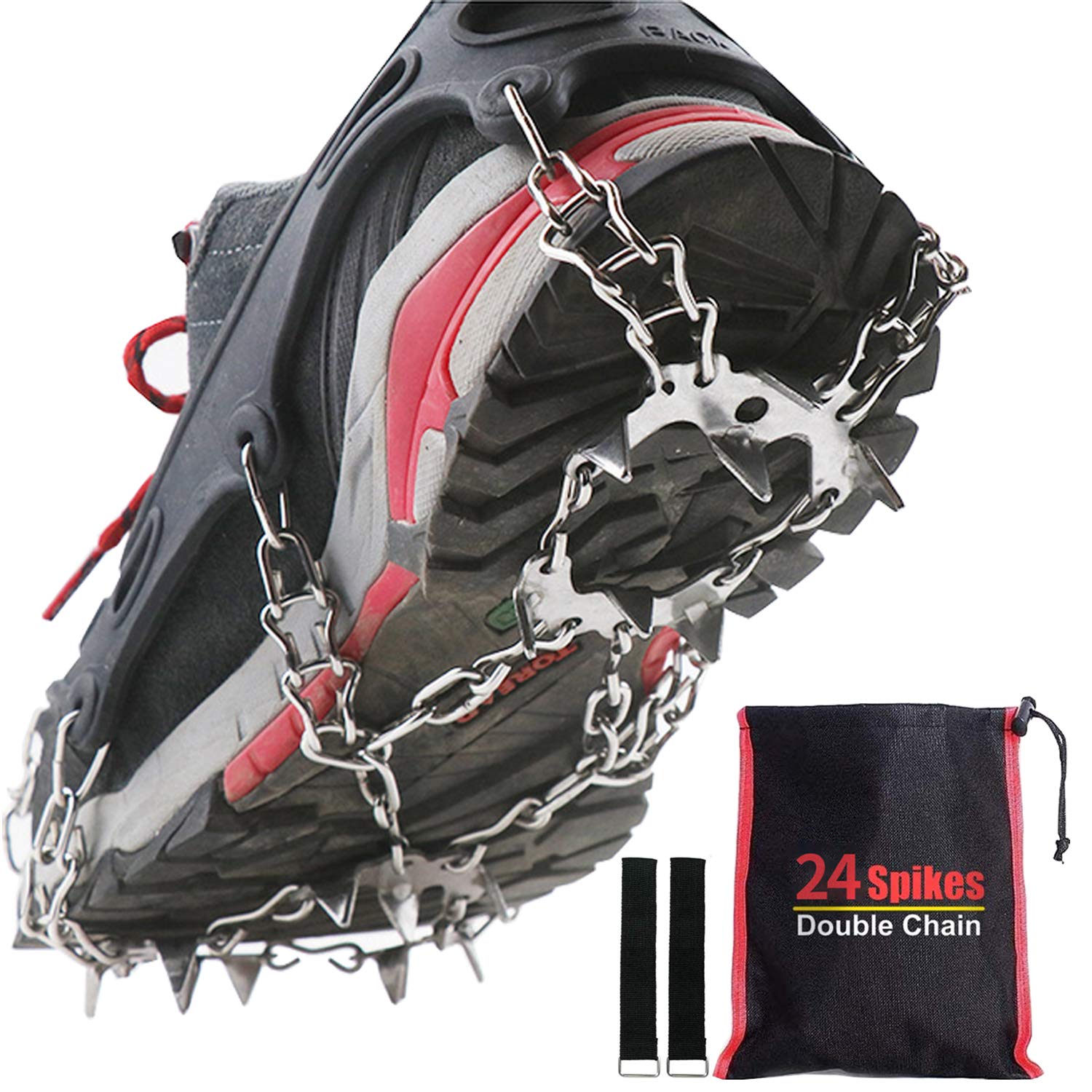 KEEPBLANCE Upgraded 24 Spikes Ice Grips Crampons Traction Cleats Safe Protect for Fishing, Walking, Climbing or Hiking on Snow and Ice - M