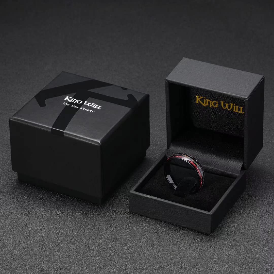 King Will Nature 6mm Black Tungsten Carbide Ring for Men Wedding Band Red Inlay