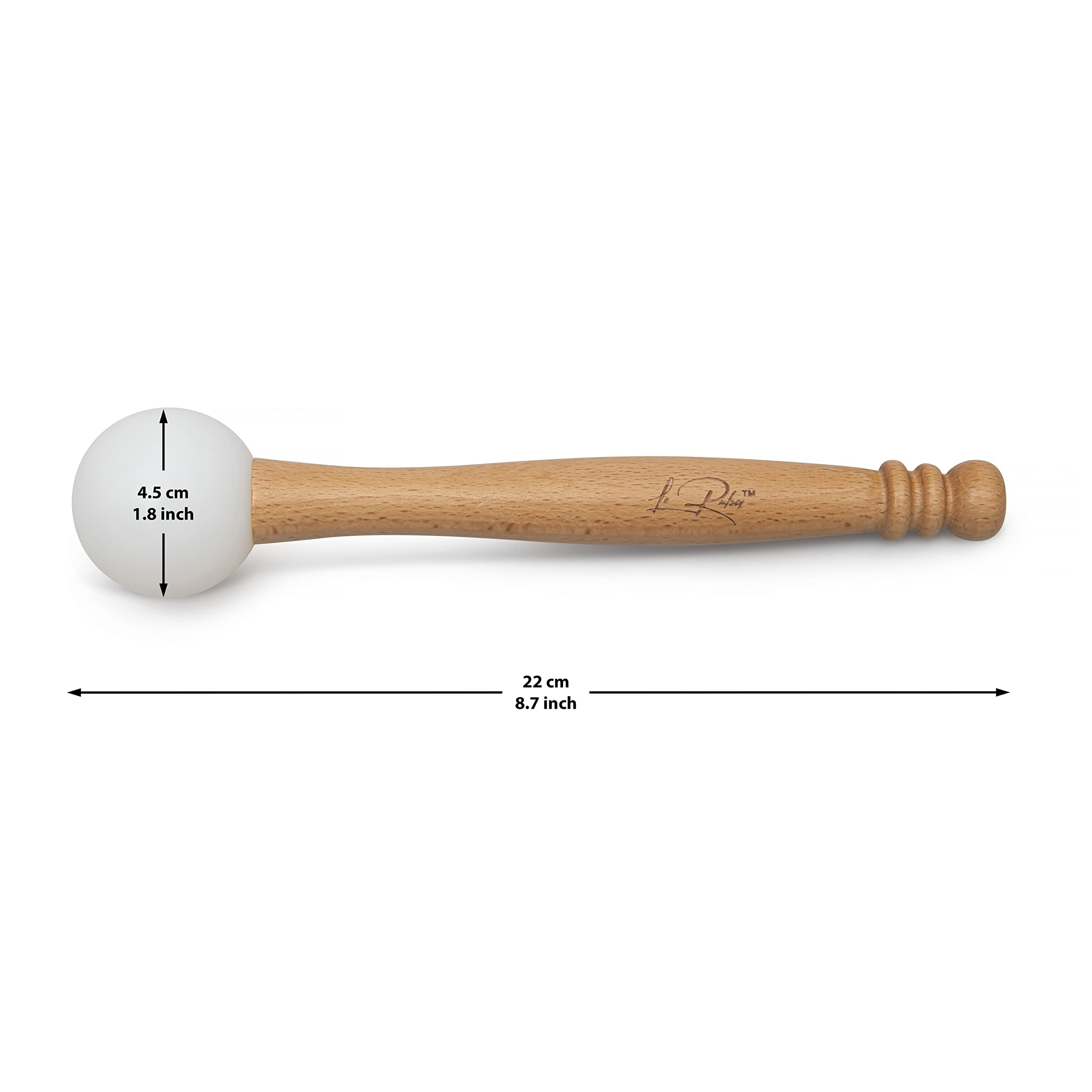 LO RUBA 2x Rubber Mallets For Playing Crystal Singing Bowl Striker 8.7” Long With 0.9” Thick Handle Made From Beech Wood And 1.8” Rubber Ball Made of Semi-Transparent Silicone With A Suede Carry Pouch