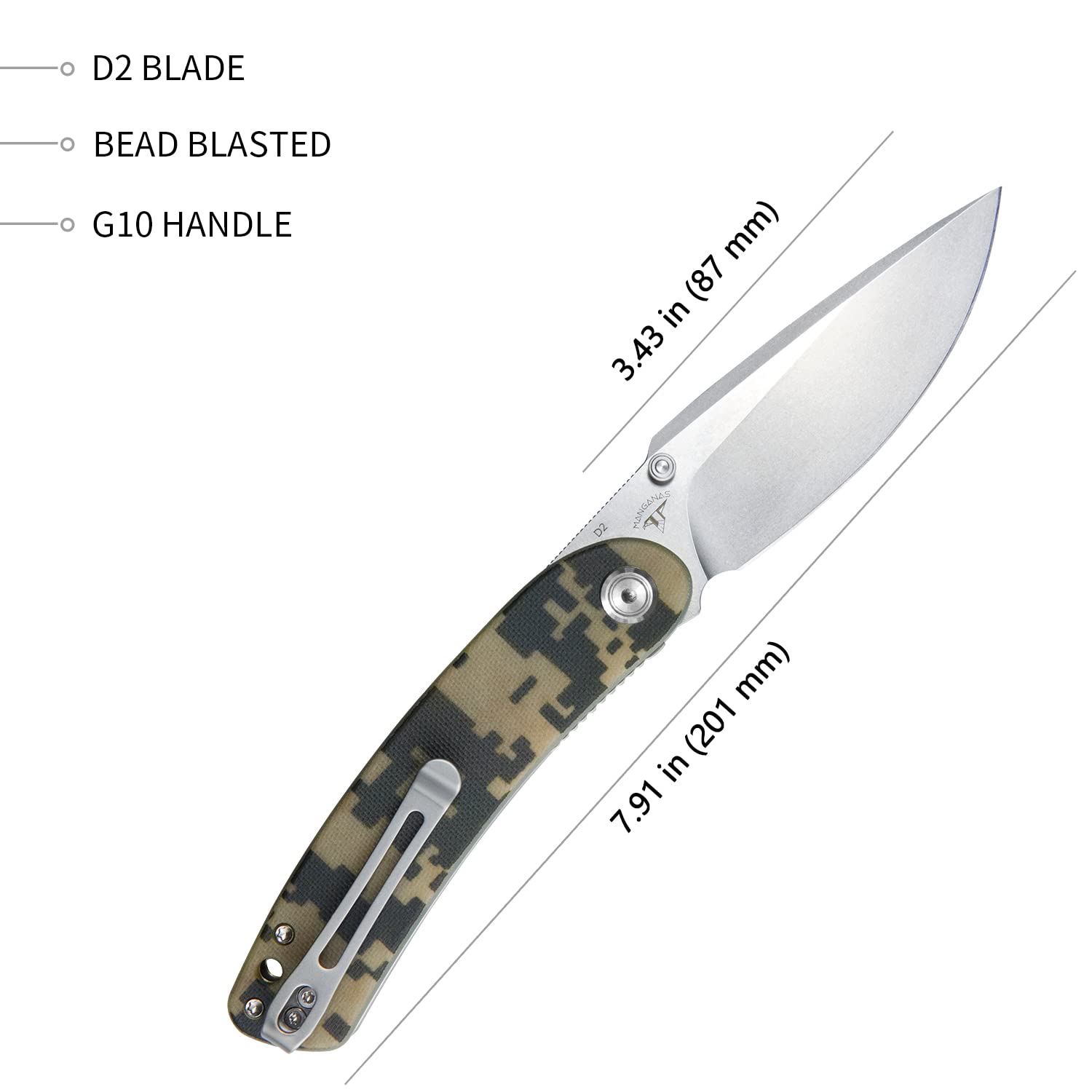 KUBEY Momentum KU344D Everyday Carry Pocket Knife, 3.43-Inch Drop Point Blade G10 Handles with Dual Thumb Studs and Reversible Clip for Outdoor Hunting Camping