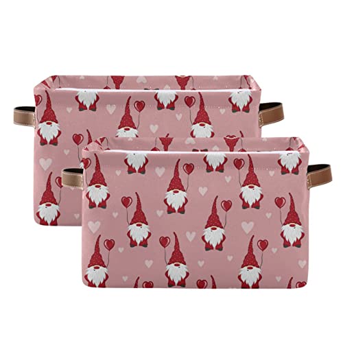 Wusikd Valentines Day Storage Basket Set of 1 Large Fabric Cute Gnomes Hearts Storage Basket Bins Box Cube with Handles Collapsible Closet Shelf Clothes Organizer Basket for Nursery Bedroom