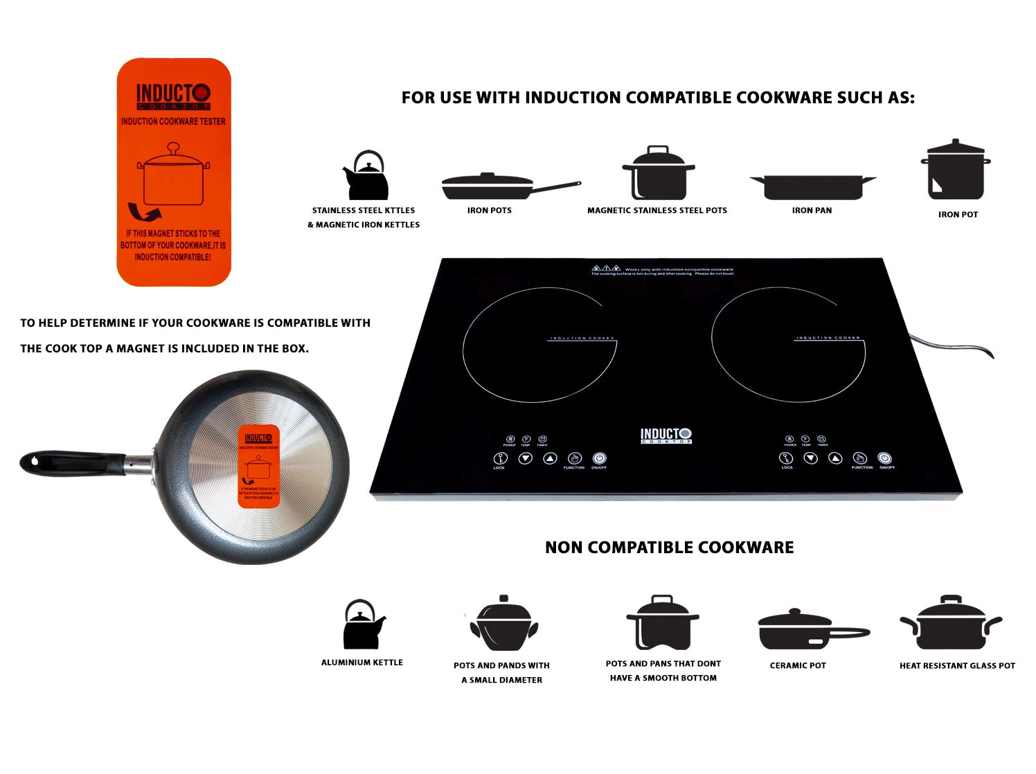 Inducto Dual Induction Cooktop Counter Top Burner, Black