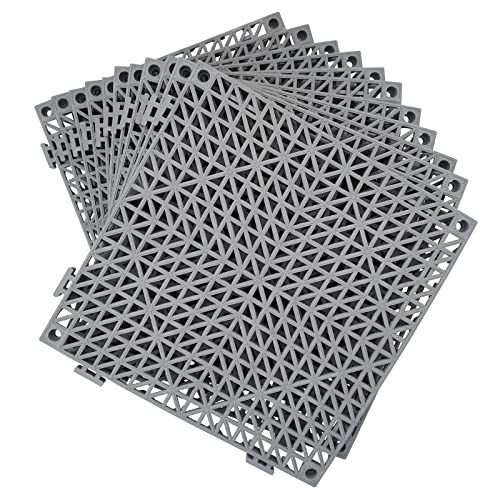 Jaderlu 12 Pack Modular Interlocking Cushion 11.6" x 11.6" Rubber Mat Floor Tile Mats Drain Pool Patio Balcony Yard Pet Area Washer Pad(Gray)