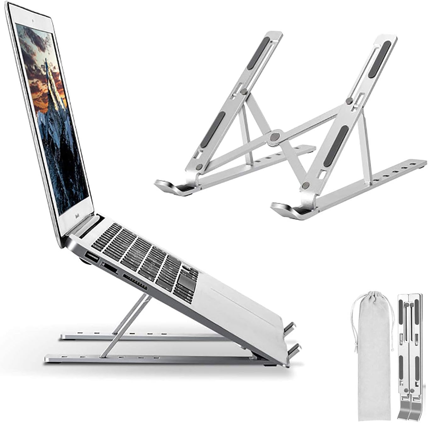 Laptop Stand Adjustable Computer Stand Aluminum Riser Holder Compatible with MacBook Air Pro, HP, Dell, More 10-15.6” Laptops Collapsible and Non-Slip Metal