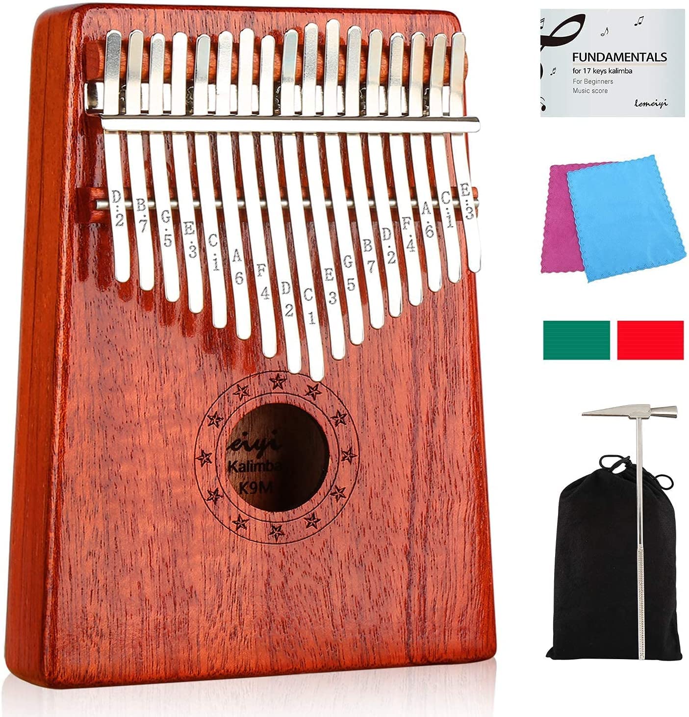 Kalimba Thumb Piano 17 Key Finger Piano Musical Instrument with Study Instruction and Tune Hammer, Gift for Kids, Adult Beginners