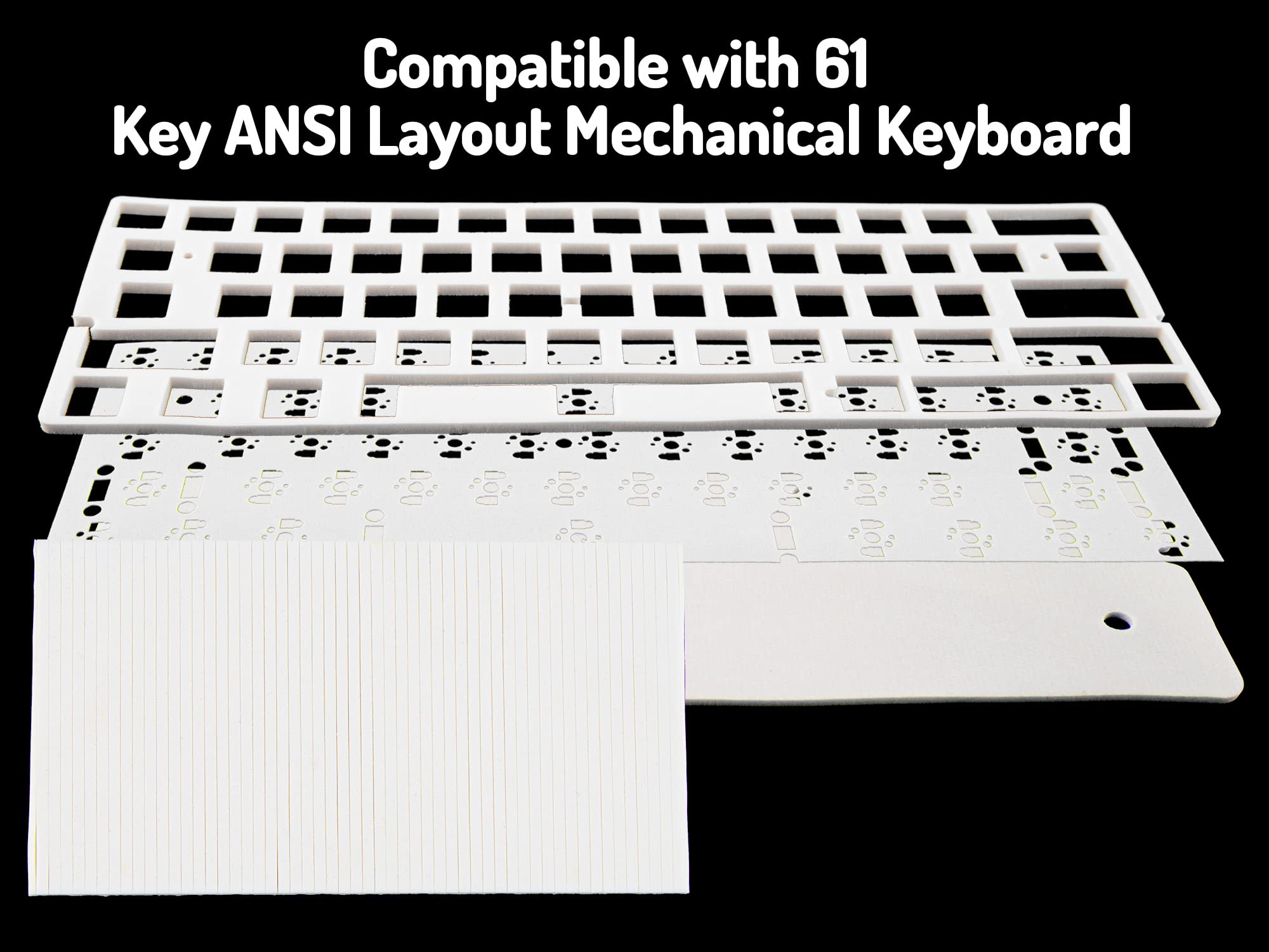 UniCusMech 4 Pieces Set of Silencer Pad Silencer Foam Sound Dampeners Sheet, Compatible with 61 Keys Layout Mechanical Keyboard(Switch Pad, Silencer Pad, Bottom Cotton,Gasket)