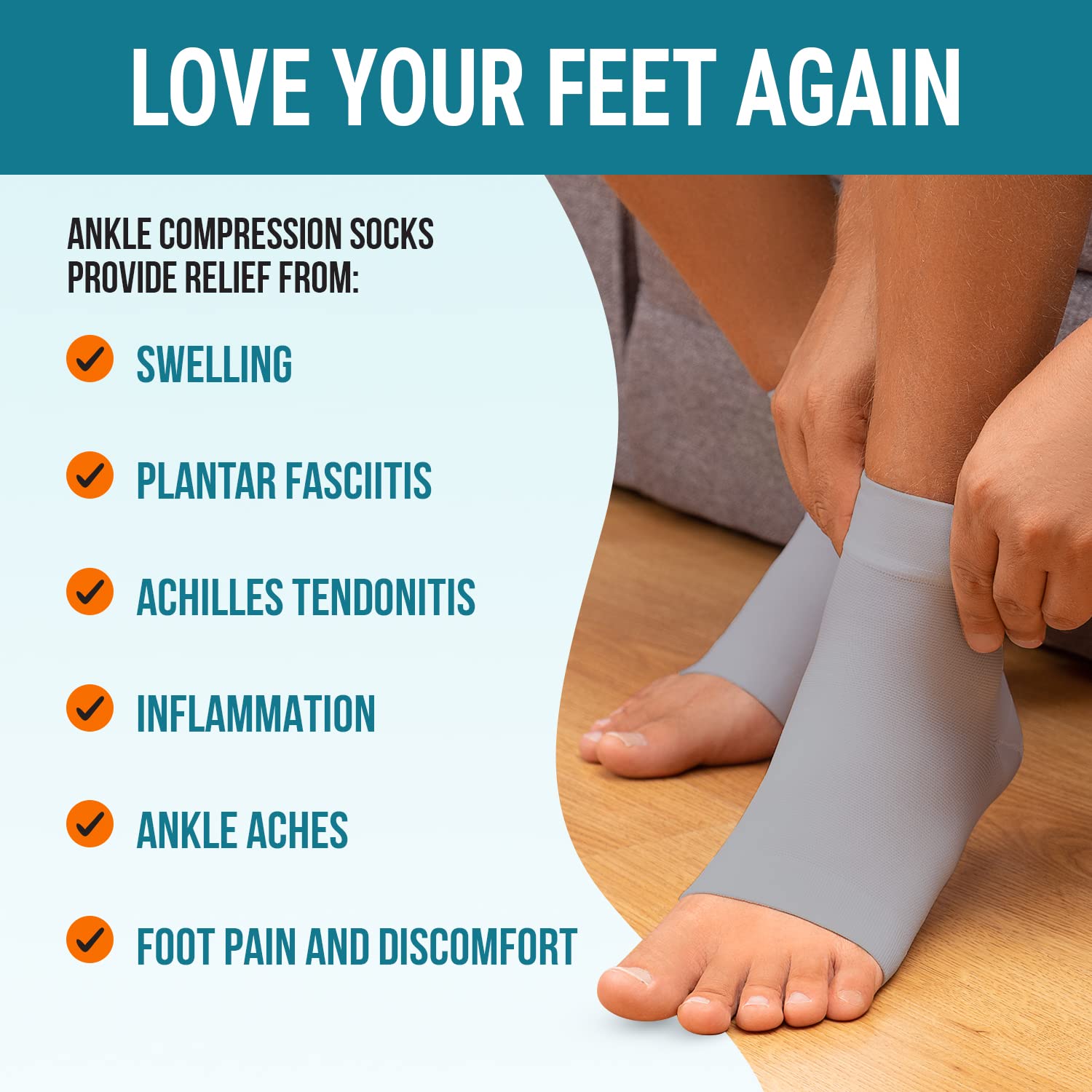 KEMFORD Ankle Compression Sleeve - 20-30mmhg Open Toe Compression Socks for Swelling, Plantar Fasciitis, Sprain, Neuropathy - Brace for Women and Men