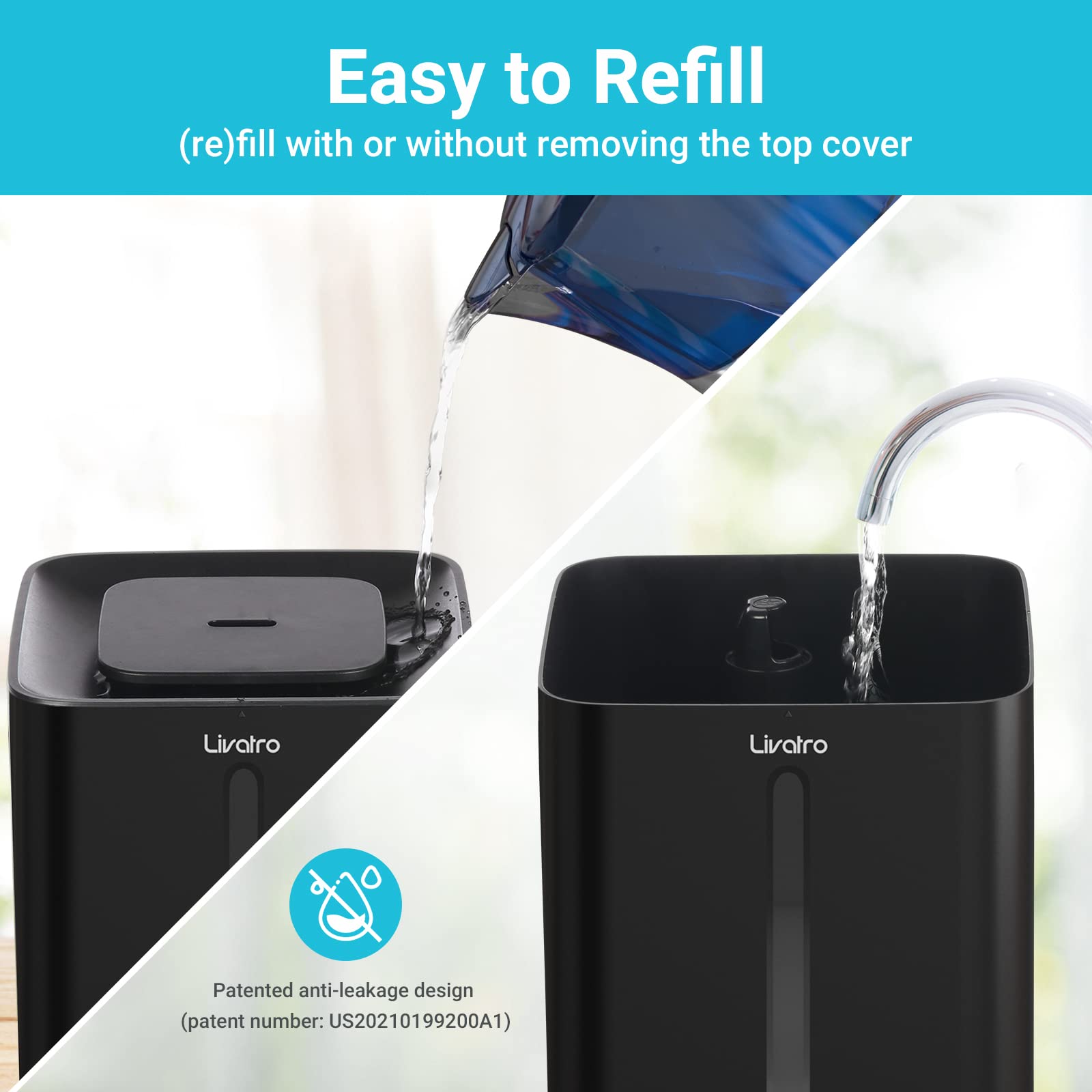 Livatro 4.5L Top Fill Humidifiers for Bedroom Large Room Home, Cool Mist Air Diffuser with Essential Oil Tray, Ultrasonic Quiet and Night Light, Timer, Auto-Shut Off, Black