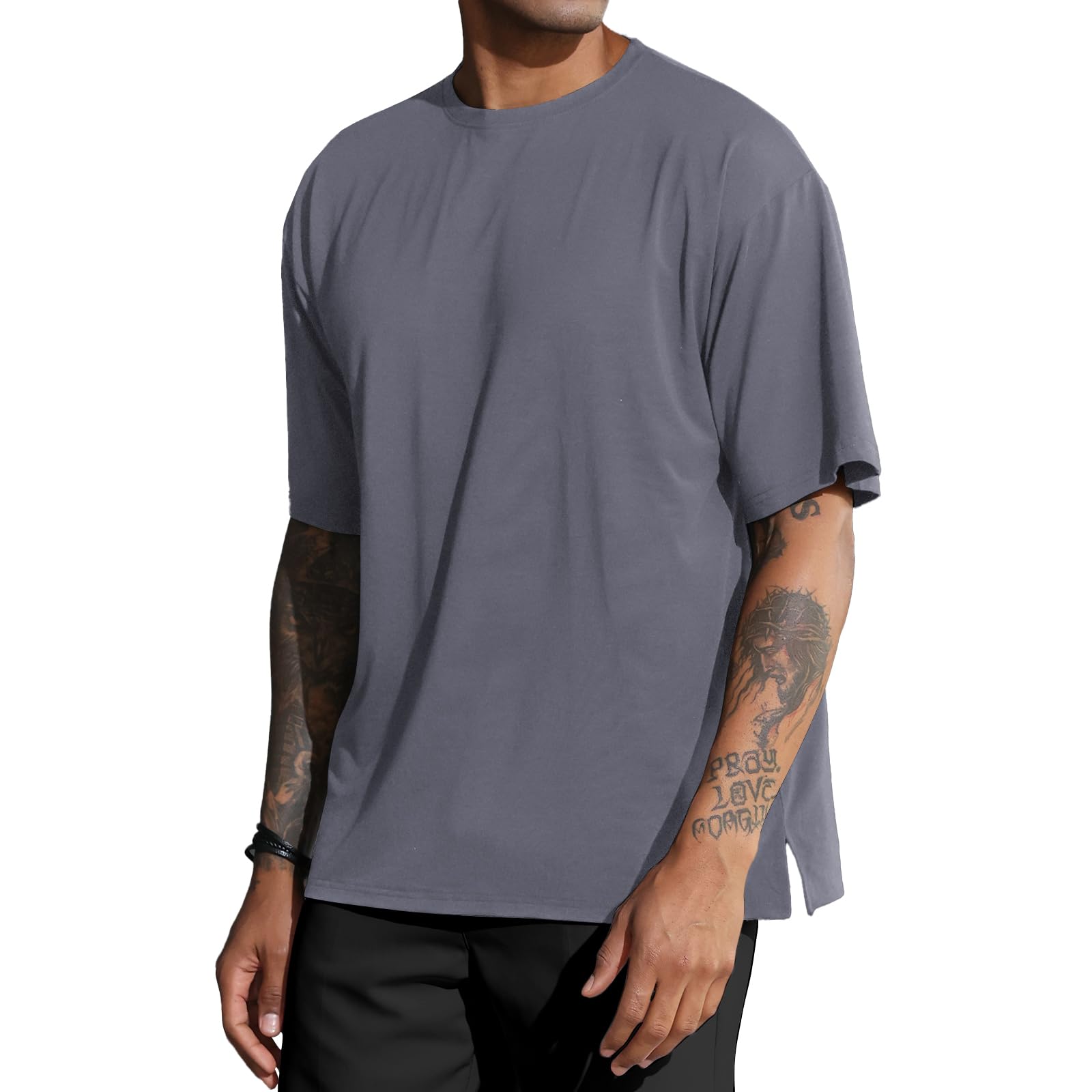 Men's Loose Fit Athletic T-Shirts Workout Quick Dry Short Shirts Outdoor Lightweight Solid Tops Brown