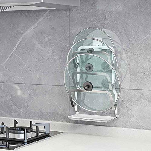 WWFS Kitchen Utensil Organizer Pan Pot Cover Lid Storage Rack Kitchen Wall Hanging Pot Cover Frame 3 Layer Storage Rack