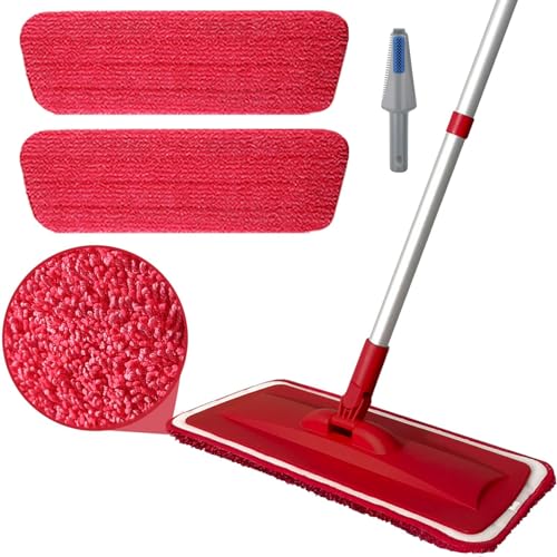 PANDA GRIP Microfiber Floor Mop with Scrubber and 1 Washable Reusable Pads Wet Dry Flat Mop with 360 Degree Swivel Head Dust Mops for Floor Cleaning for Hardwood Laminate Wood Tile