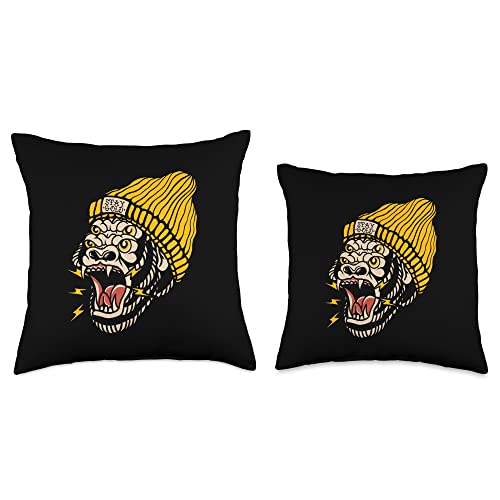 Tiger Flash Tattoo Supply Co Gorilla American Traditional Tattoo Inked Old School Flash Throw Pillow, 18x18, Multicolor