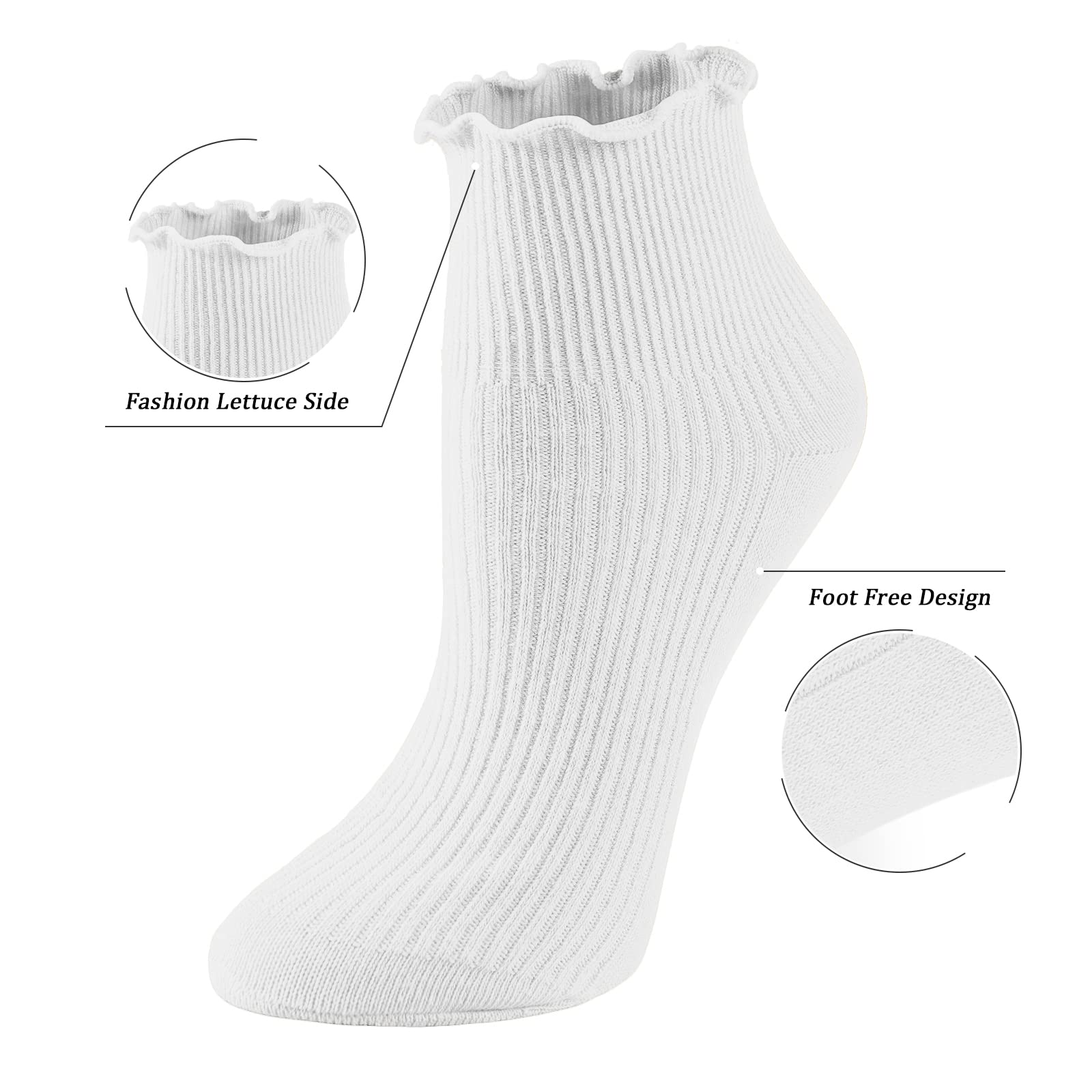 NORMOV 10 Pairs Cute Ruffle Socks For Women,Cotton Crew Frilly Ankle Socks,Lace Casual Boot Socks(Dark)