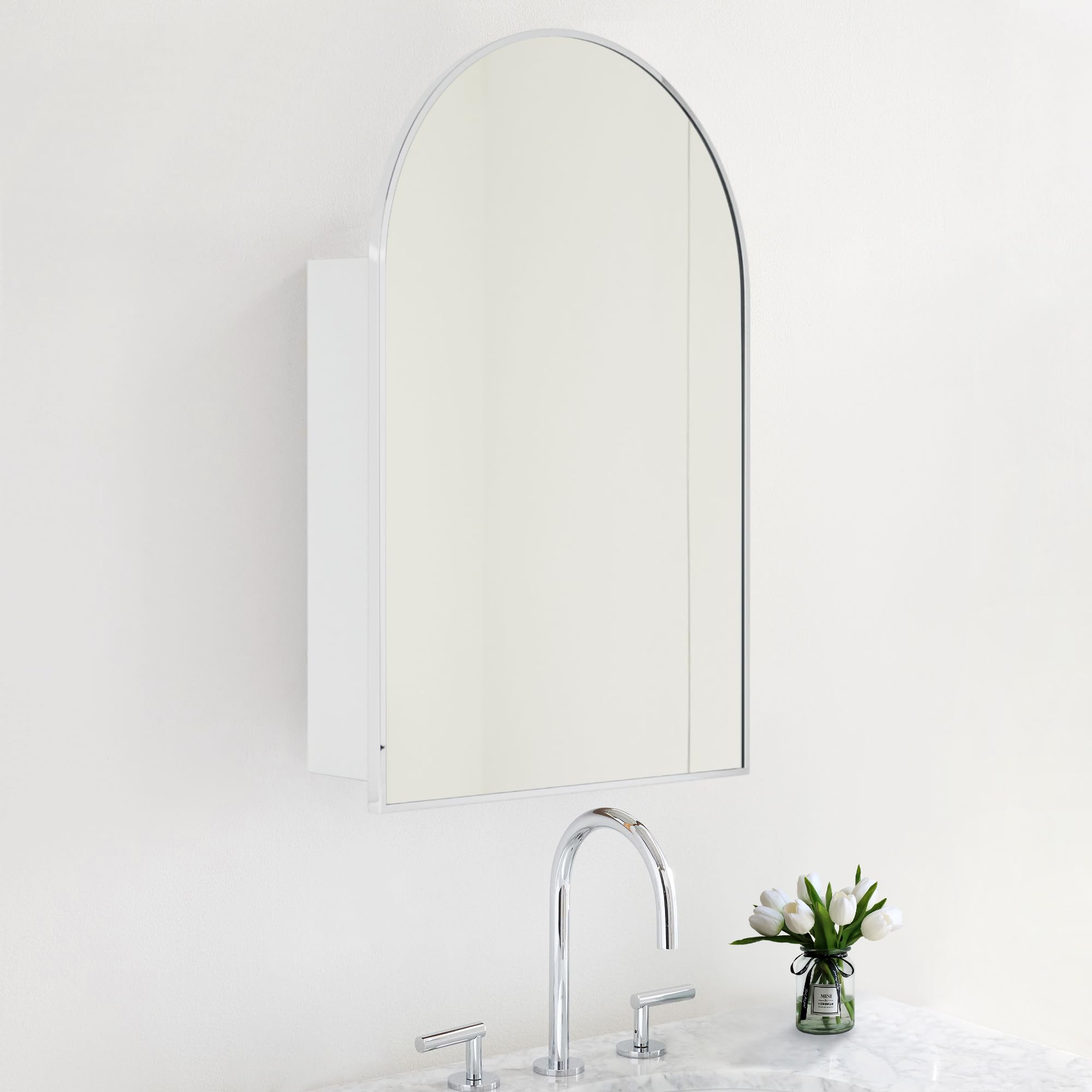 TEHOME 20 x 30'' Brushed Gold Arched Bathroom Medicine Cabinet with Mirror Recessed and Surface Mount Medicine Cabinet Mirror