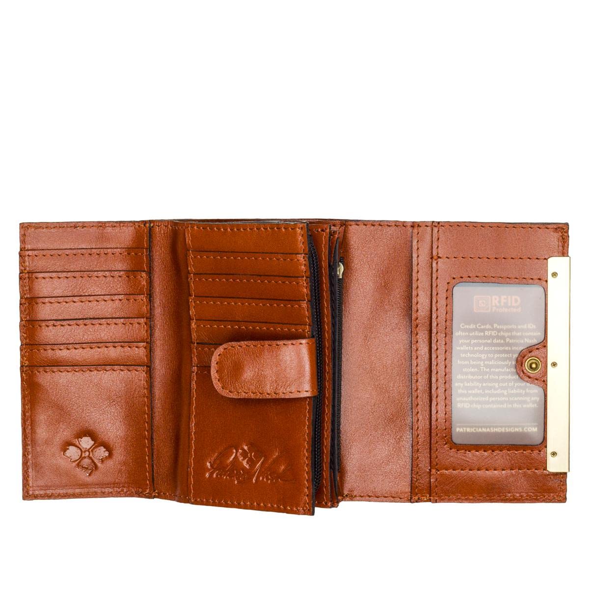 Patricia Nash Cametti Leather Trifold Wallet - Blue Grass Tooled