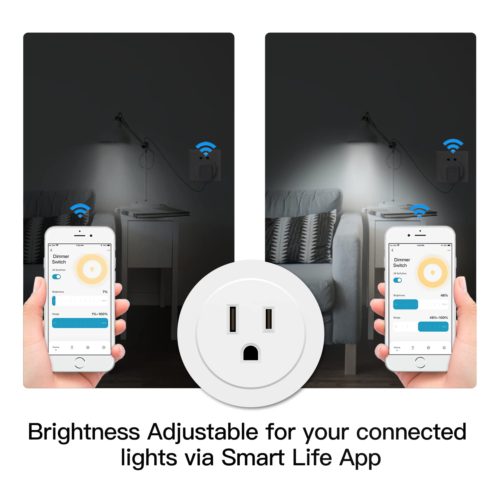 MoesGo WiFi Smart Power Dimmer Plug Socket Brightness Adjust Timer Plug Tuya Smart Life App Compatible for Amazon Alexa Google Assistant Voice Control Mini Smart Home Automation Black
