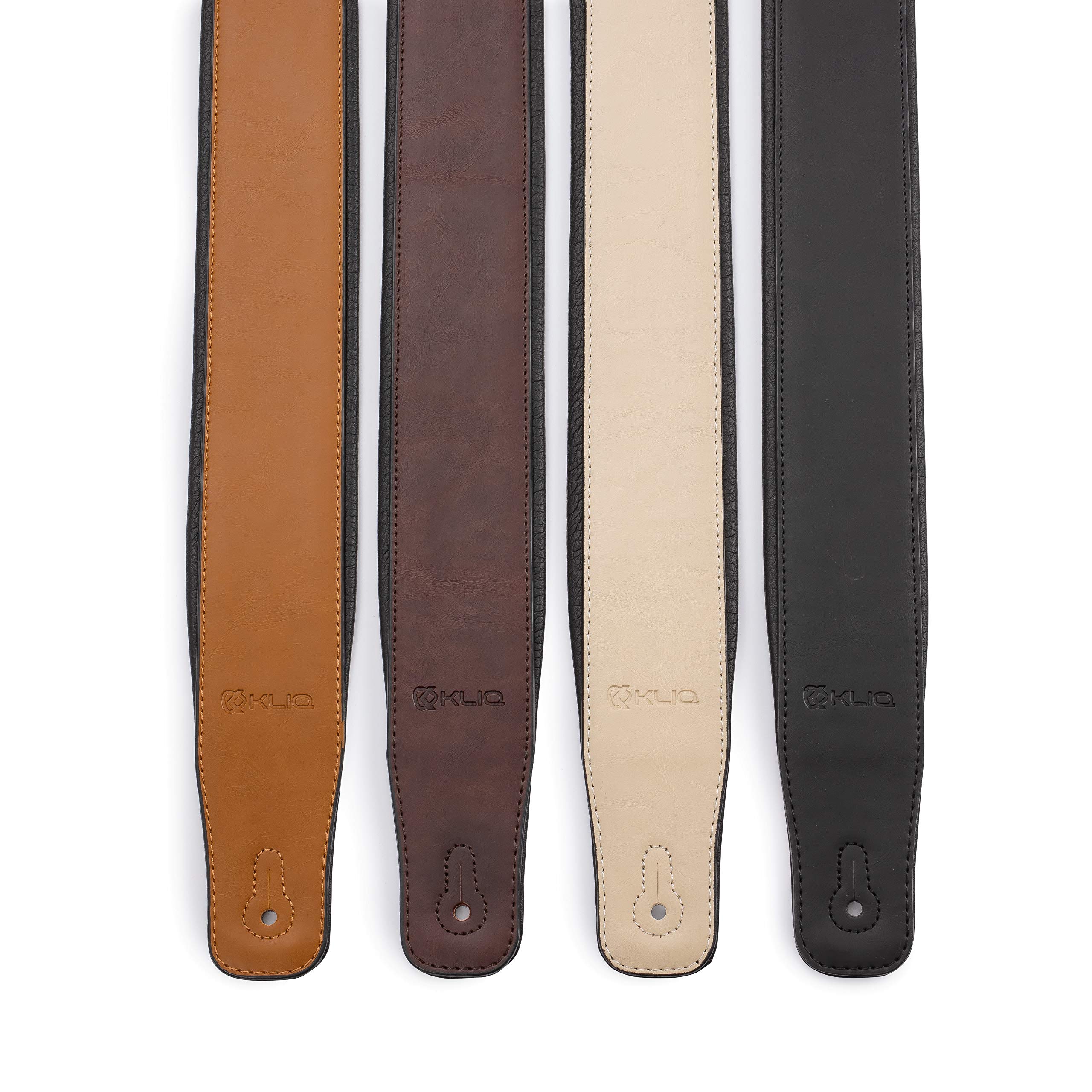 KLIQ Premium Padded Leather Guitar Strap for Bass & Electric Guitar with 3" Wide Pad and Adjustable Length from 41" to 54", Auburn
