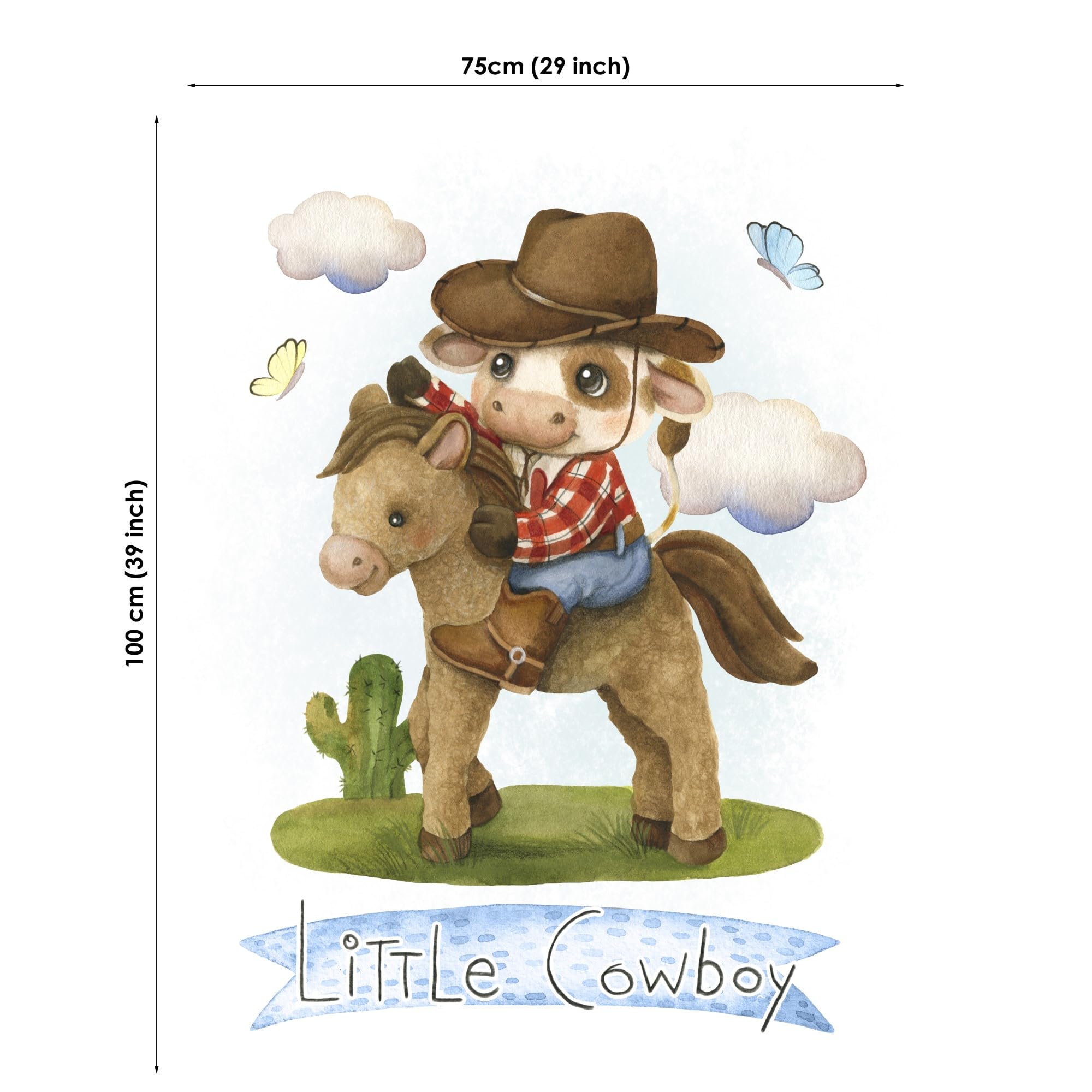 UNIQUE Little Cowboy Fabric Panel 29x39in, Quilting Panel, Baby Quilt Panel, Cotton Baby Panel, Blanket Panel, Sateen Cotton Fabric Panel for Quilting