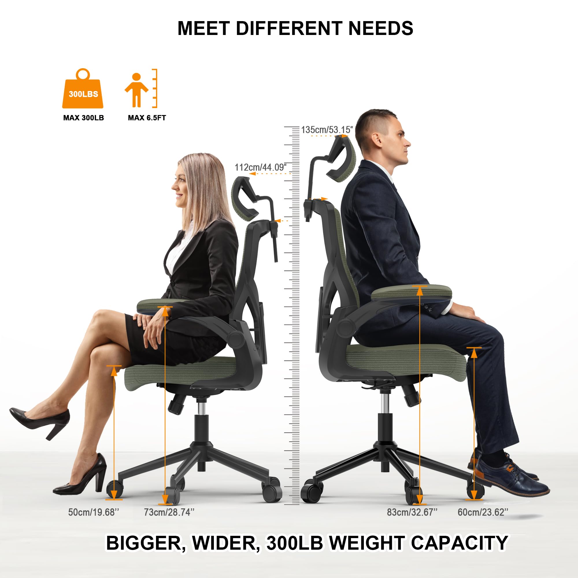 π―πΆπ΄π¬ πΆπππ°πͺπ¬ πͺπ―π¨π°πΉ, Ergonomic Mesh Desk Chair, High Back Computer Chair- Adjustable Headrest with Flip-Up Arms, Lumbar Support, Swivel Executive Task Chair (Hunter Green, Modern)