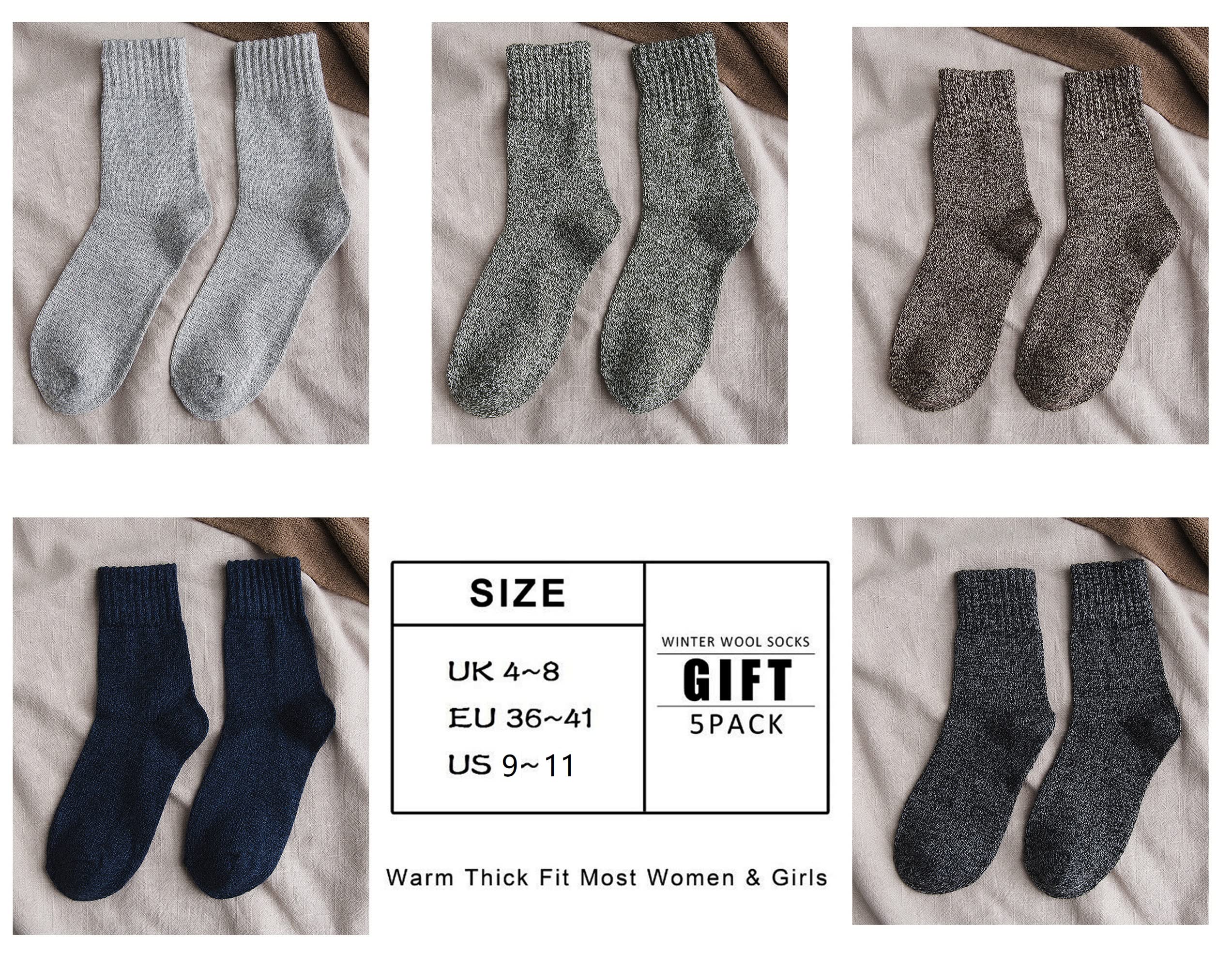 Norther30° 5 Pairs Women Winter Socks, Cotton Soft Breathable Wool Socks for Men or Women, Size 9-11 (A-04)