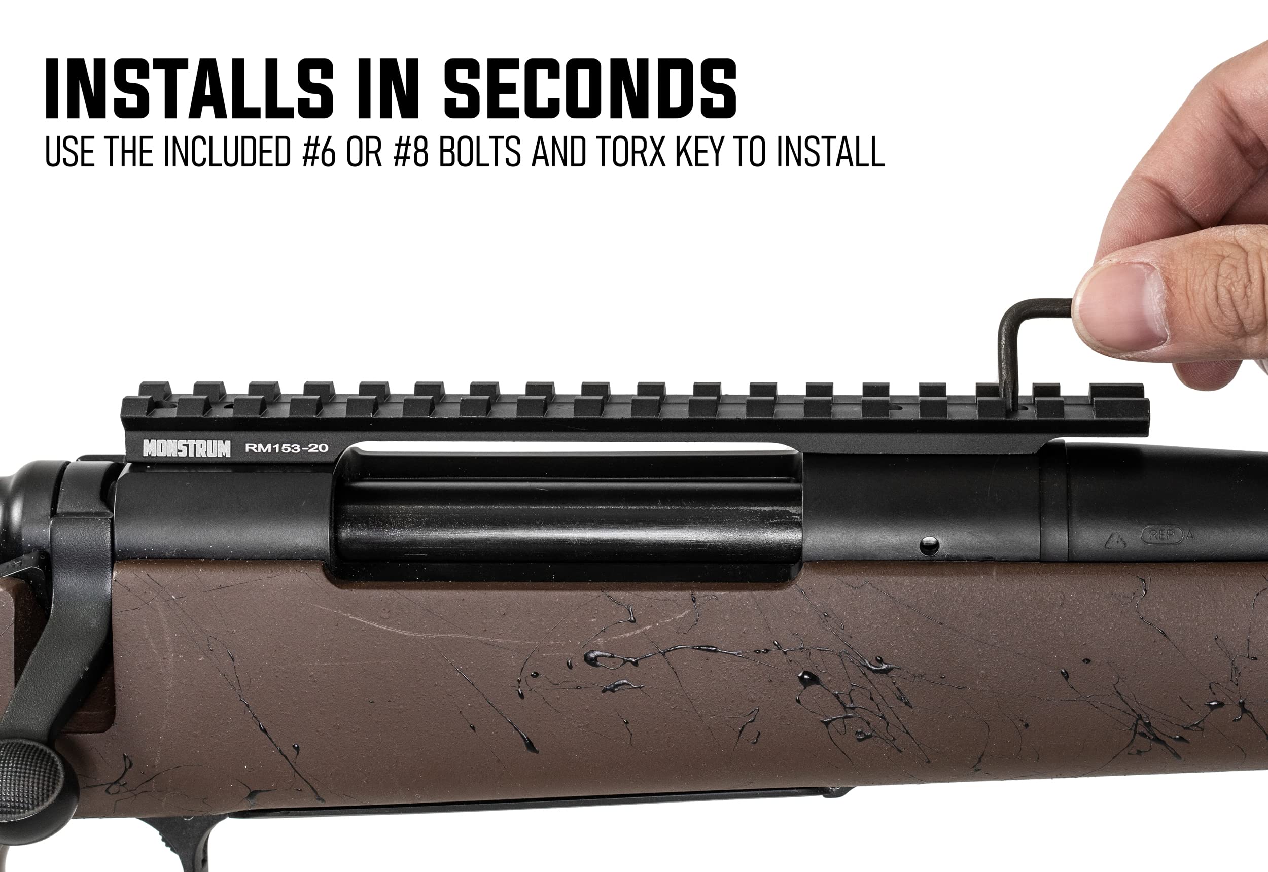Monstrum Picatinny Rail Mount for Remington 700 | 20 MOA | Long Action | 4-12x44 Rifle Scope with Adjustable Objective and Scope Rings | Bundle