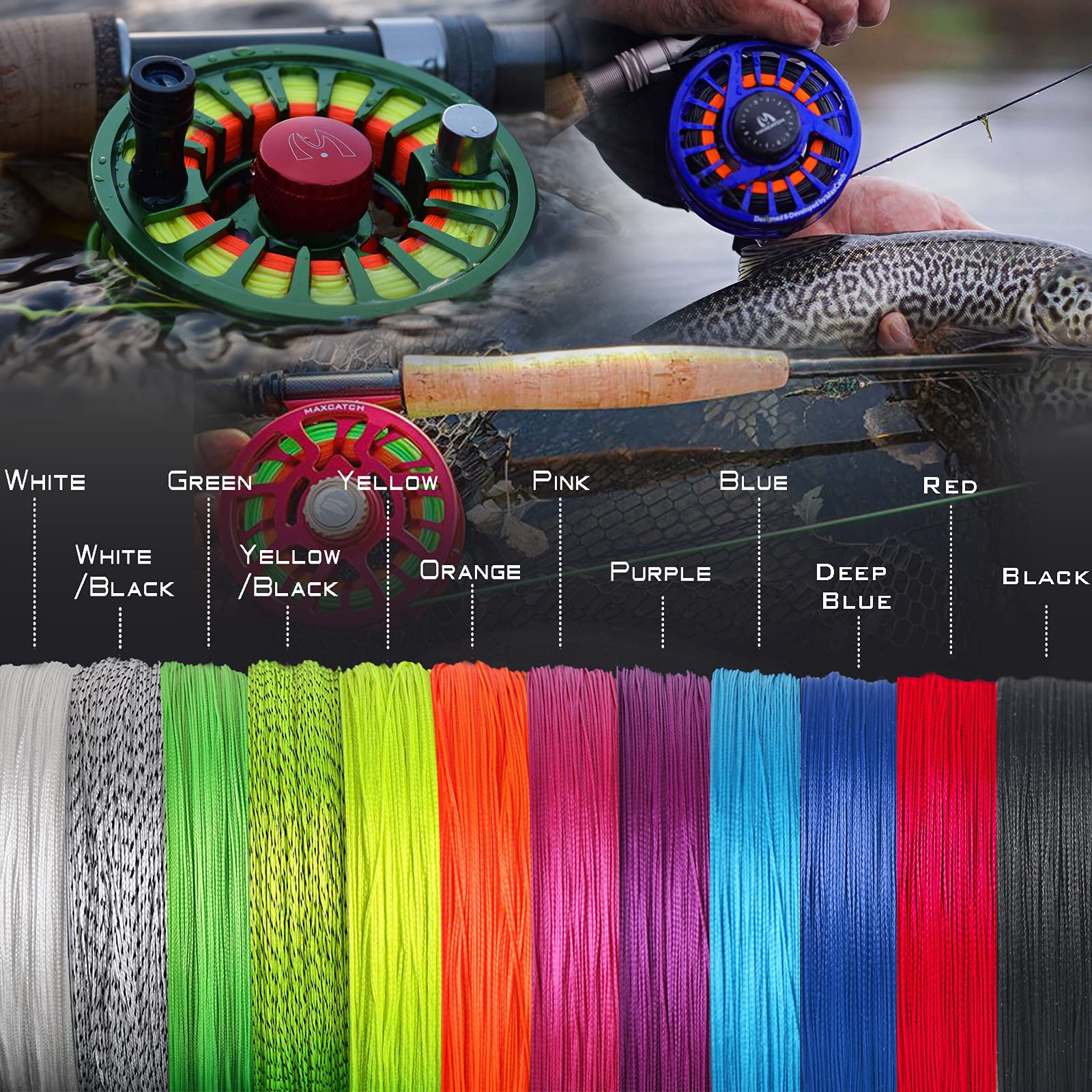Maxcatch Braided Fly Line Backing for Fly Fishing 20/30lb(White, Yellow, Orange, Black&White, Black&Yellow, Blue, Pink, Green, Purple) (Black, 20lb,300yards)