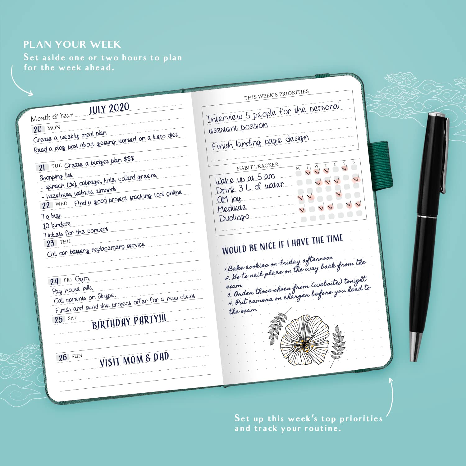 Legend Planner Pocket β Small Undated Monthly & Weekly Goal Journal and Calendar for Productivity, Mini Life Organizer Planner Perfect for Purse, Size: 3.5" x 6.2" Hardcover β Viridian Green