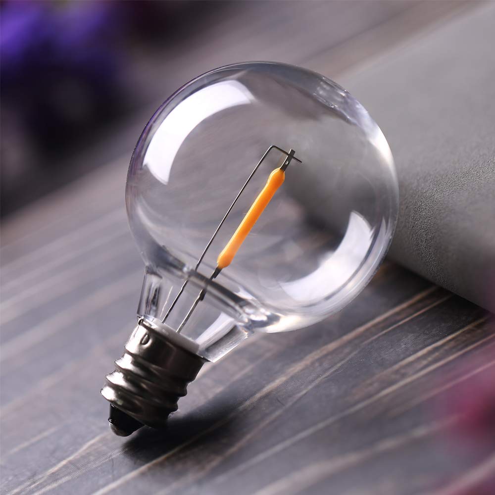 KGC Plastic C7/G40 Replacement LED Light Bulbs - 0.6W Equivalent to 7W Incandescent Bulbs 2700K, E12 Screw Base Shatterproof & Waterproof LED Globe Light Bulbs for Outdoor String Lights (25 Pack)