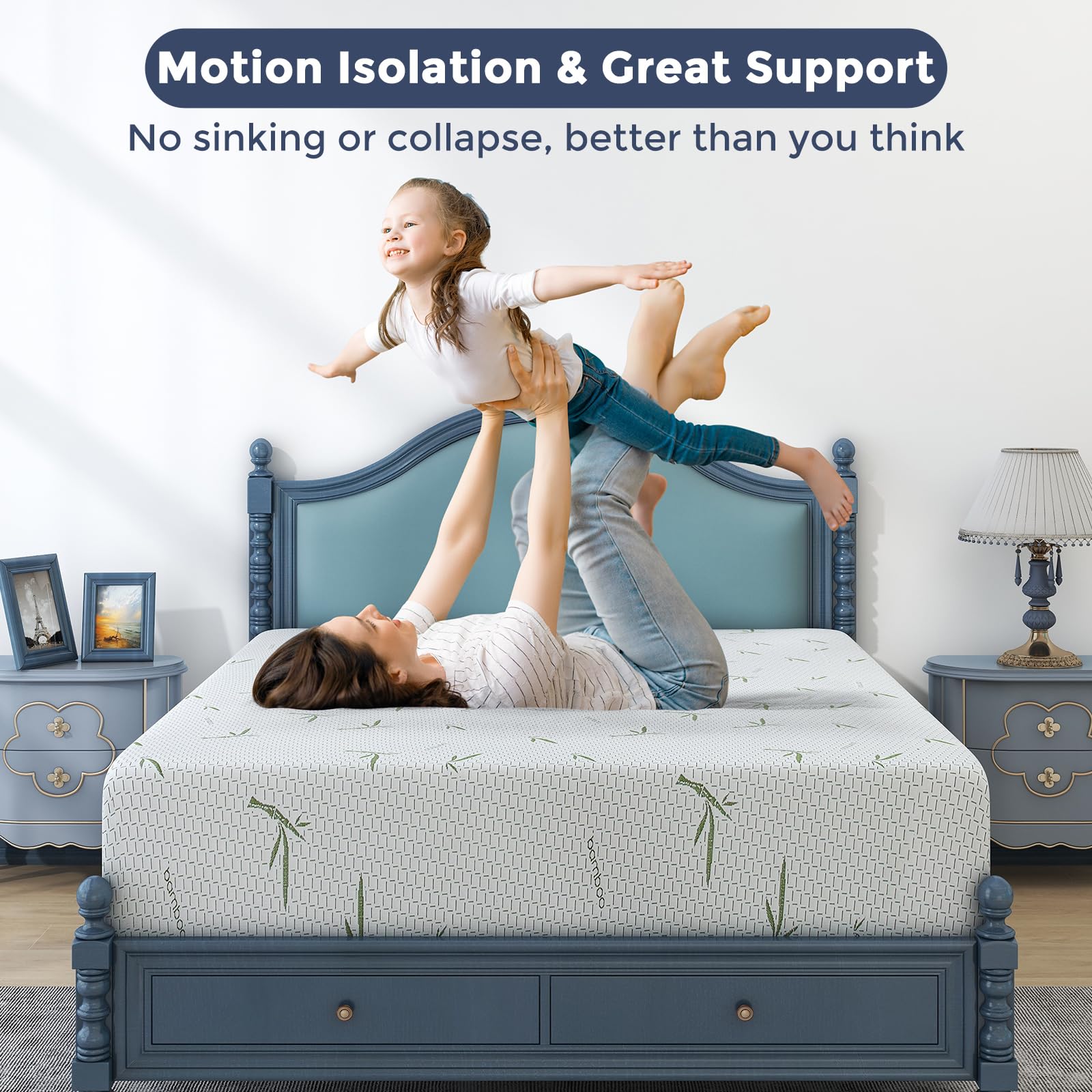 IULULU Queen Size Mattress in a Box, 10 Inch Gel Memory Foam Mattress with Bamboo Cover, Cooling Bed Mattress Made in USA, CertiPUR-US Certified White