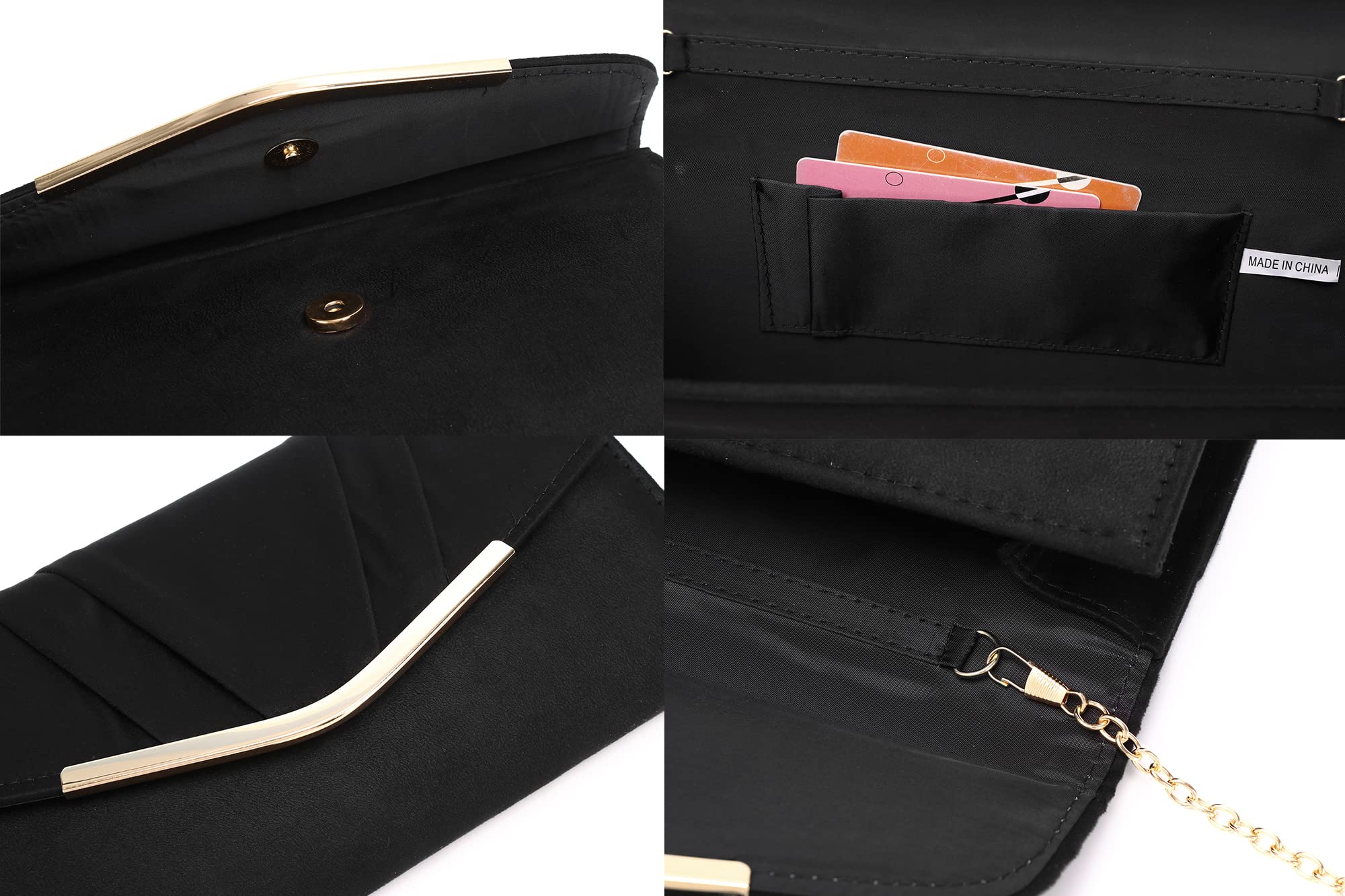 MUDUO Women Faux Suede Envelope Clutch Purse Evening Handbag Foldover Shoulder Crossbody Bag (Black)