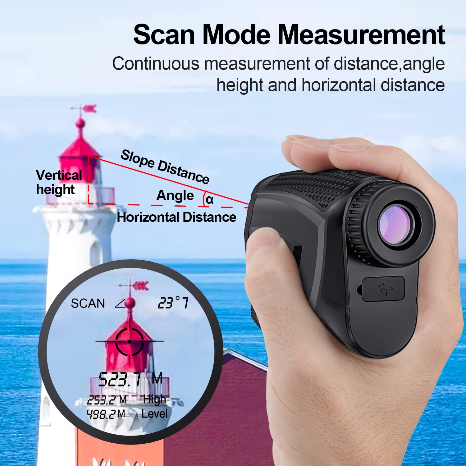MESTEK Golf/Hunting Rangefinder 660 Yards Slope Laser Range Finder with 6X Magnification, Flag Pole Locking Vibration Rangefinder, Distance Speed Angle Measuring, Accurate & Clear Reading for Golfers