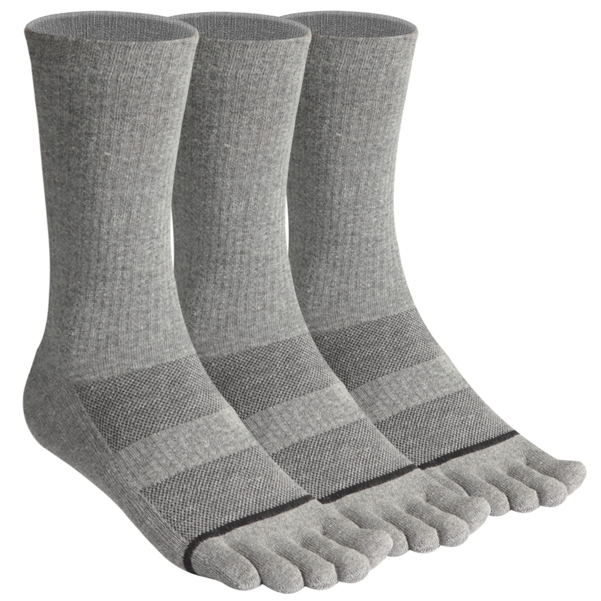 Men's Toe socks Cotton Crew Five Finger Socks for Running 3 Pairs(Grey)