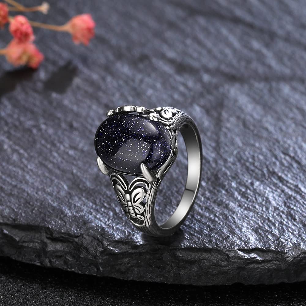 PAZIKO Vintage Blue Sandstone Butterfly Ring 10 * 14MM Natural Turquoise Ring Silver Rings for Women Fine Jewelry Gift