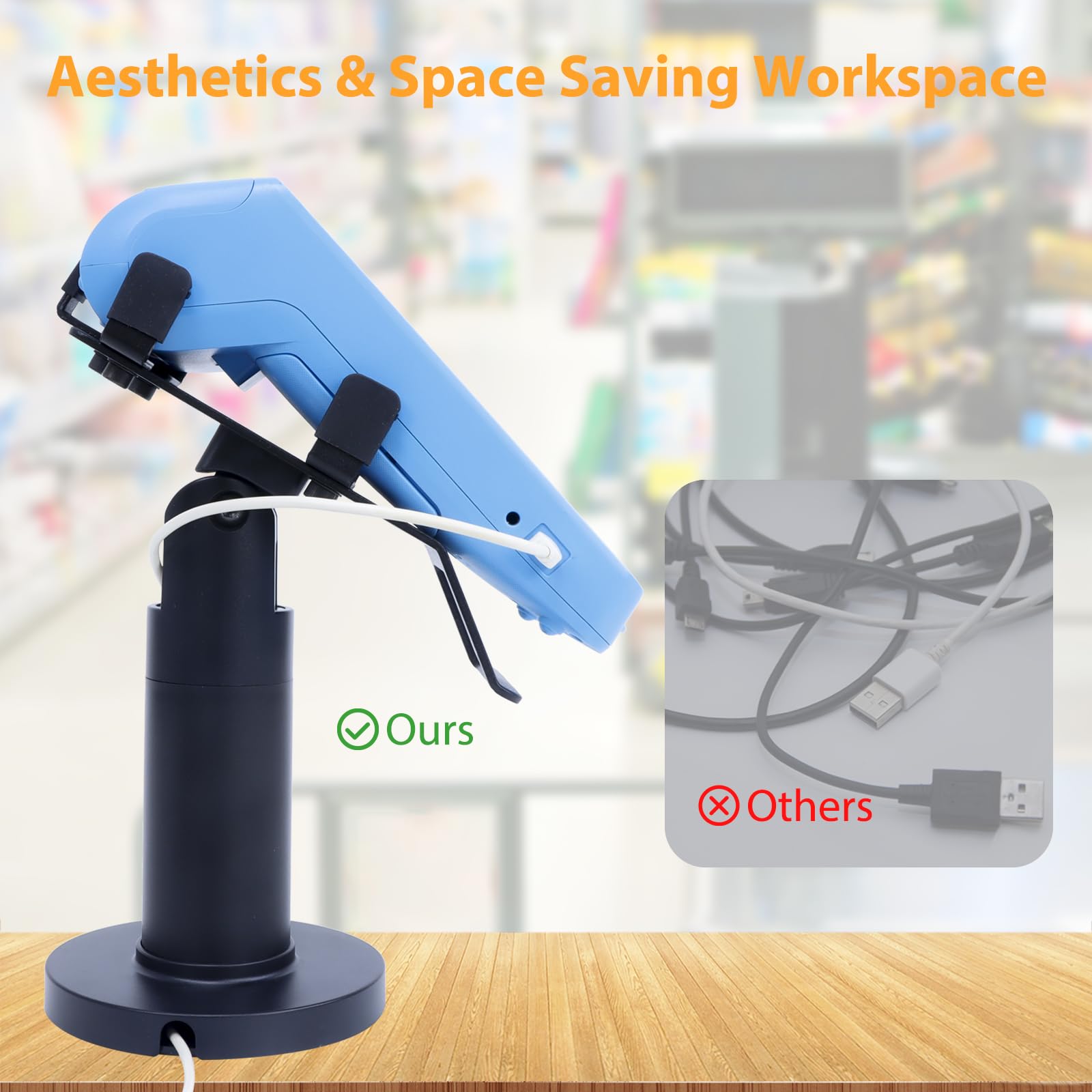 Universal Credit Card Terminal Stand for Square Terminal, 7" Tall Swivel and Tilt Credit Card Readers Square Stand with Handle for Most POS Machine, Screw-in and Adhesive Installation, Black