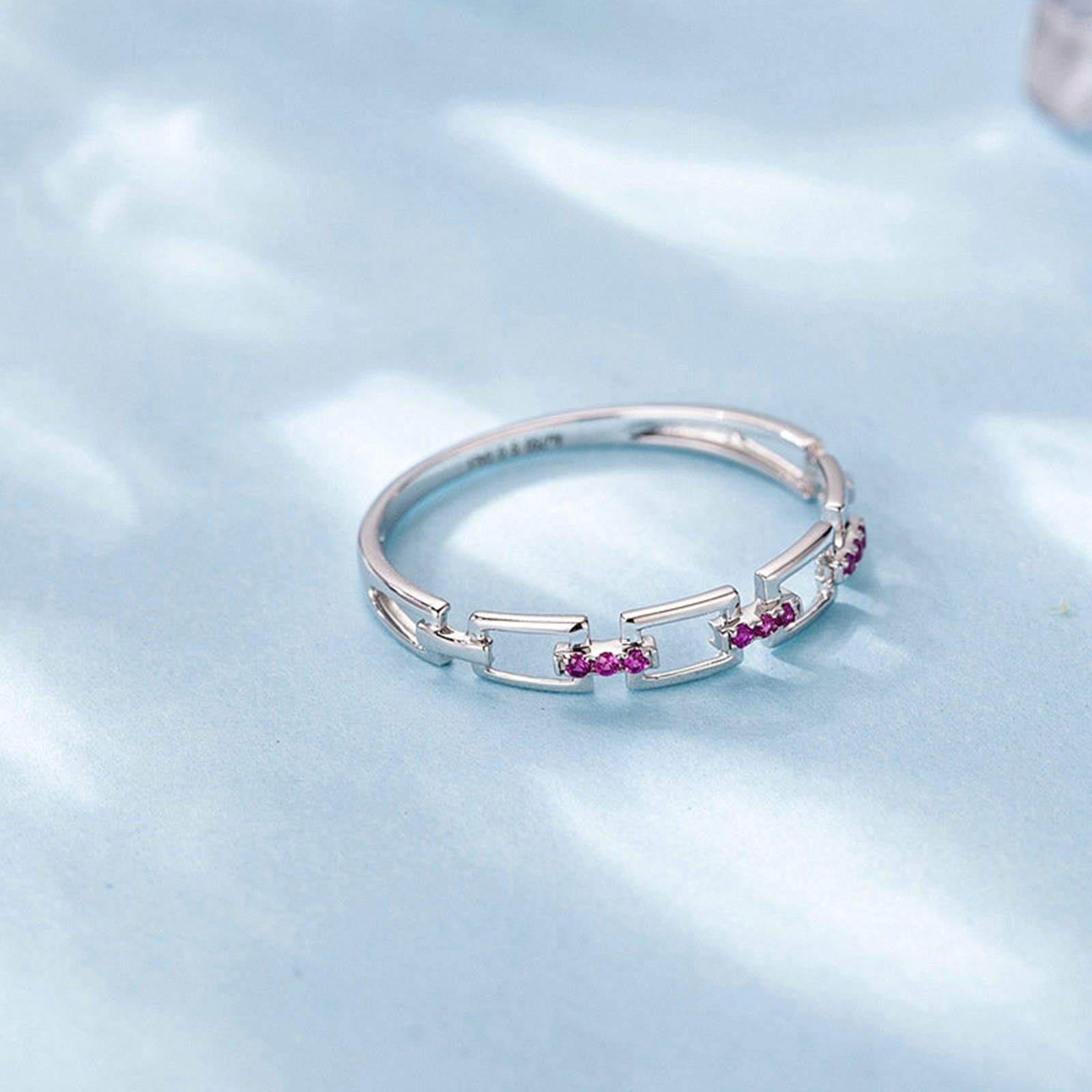 KnBoB Women Hollow Round Shape 0.06ct Ruby Ring 18K White Gold Promise Wedding Engagement Bridal Anniversary Ring Size 7.5