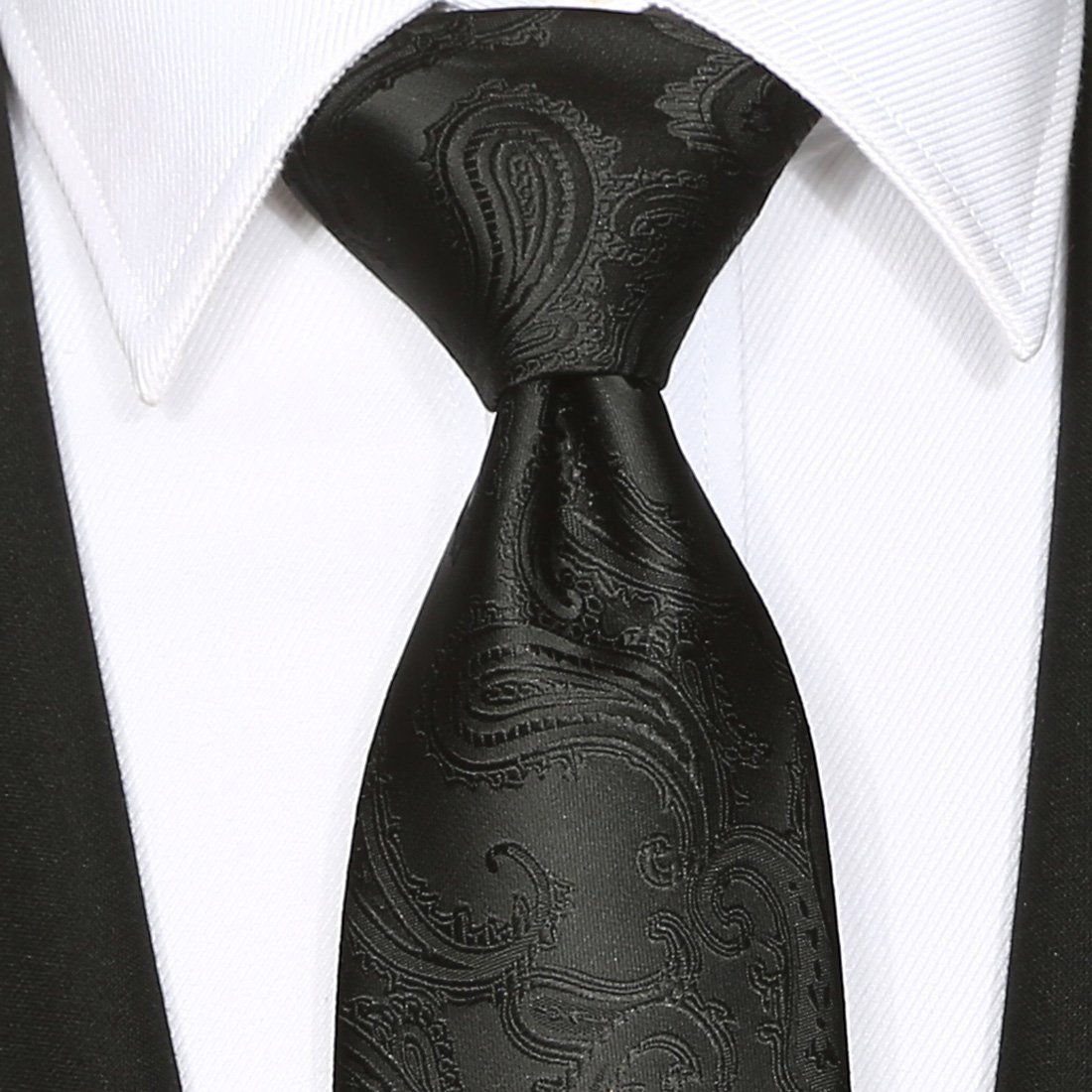 KissTies 2.4'' Skinny Tie Black Paisley Slim Necktie for Men + Gift Box