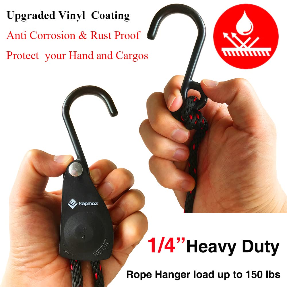Kayak Tie Down Straps Canoe Bow and Stern Heavy Duty Cargo Ratchet Pulley Rope Hanger (Black Sleeve Elite, 12 Feet,2pack)