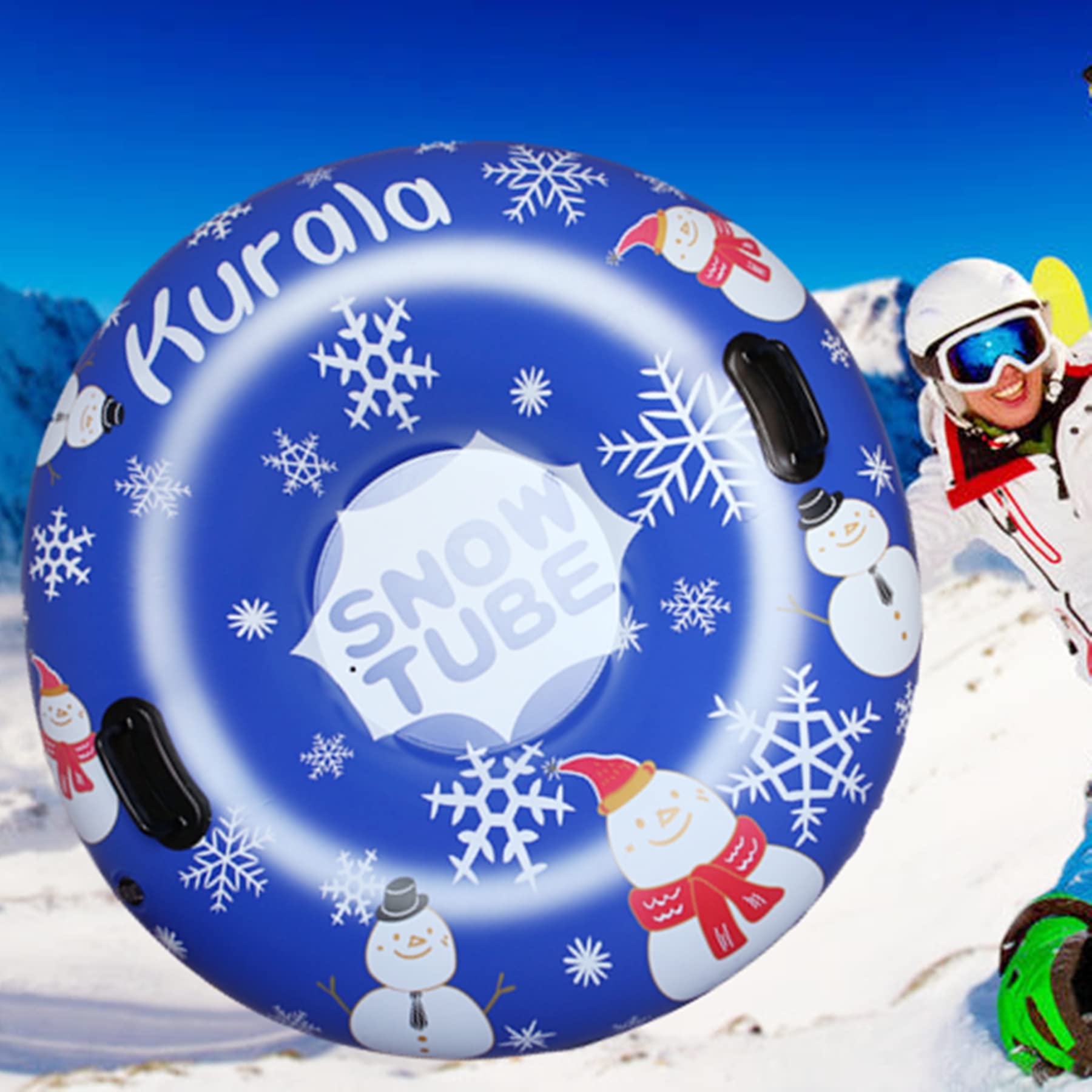 Kurala Inflatable Snow Tube Heavy Duty Snow Sled, 47 Inches Super Big Inflatable Snow Sledding with Handles Thickening Material, Blue