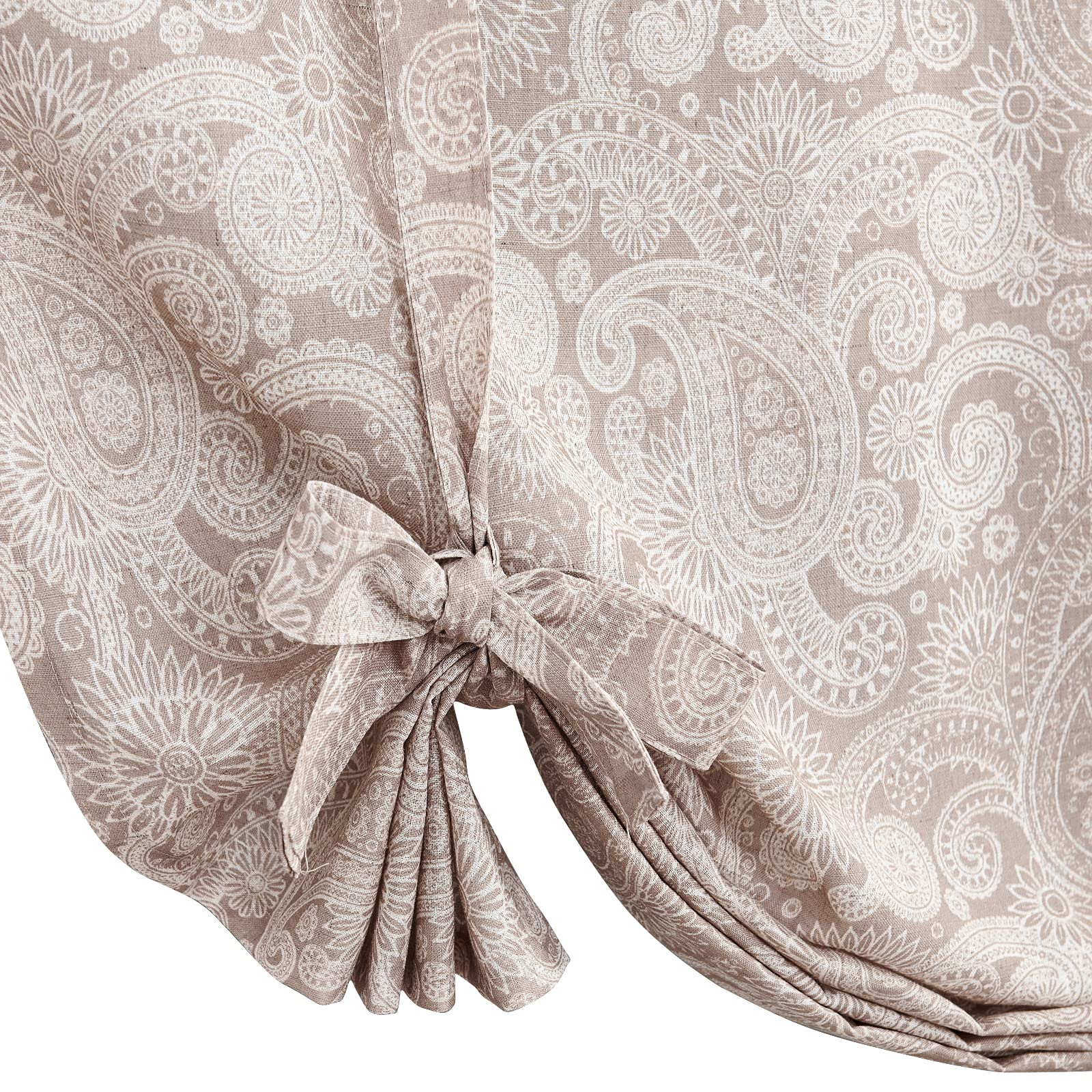jinchan Tie Up Valance Flax Linen Textured Paisley Damask Printed Adjustable Tie-up Small Valances for Kitchen Living Room Windows Medallion Design 1 Panel Taupe on Beige 18 Inch Long